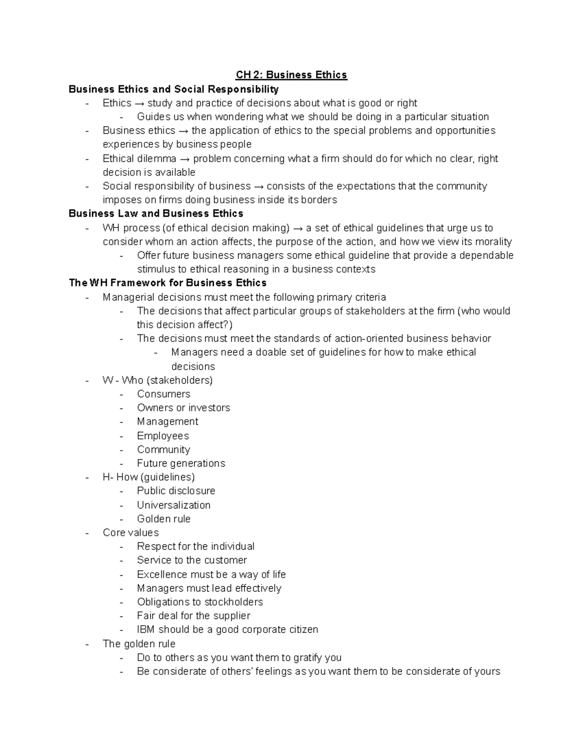 ACCT 324 Ch 2 Reading - Google Docs - CH 2: Business Ethics Business ...