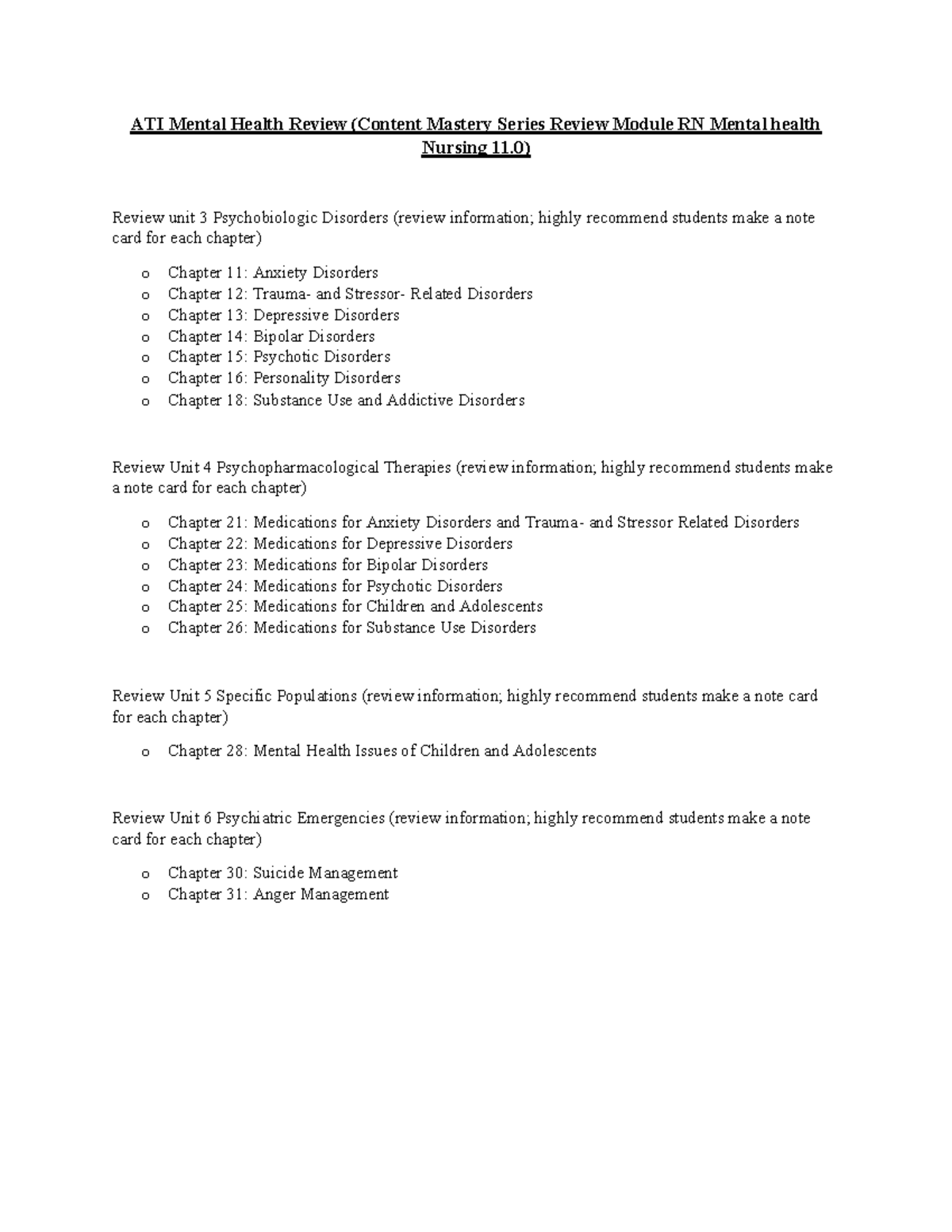 ATI Mental Health Review - Studocu
