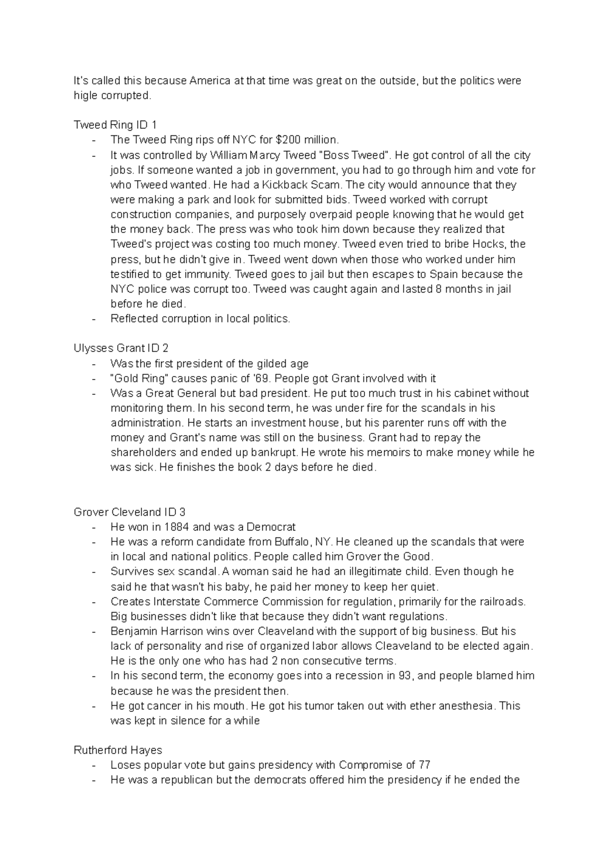 Gilded Age Politics - Notes from lecture - It’s called this because ...