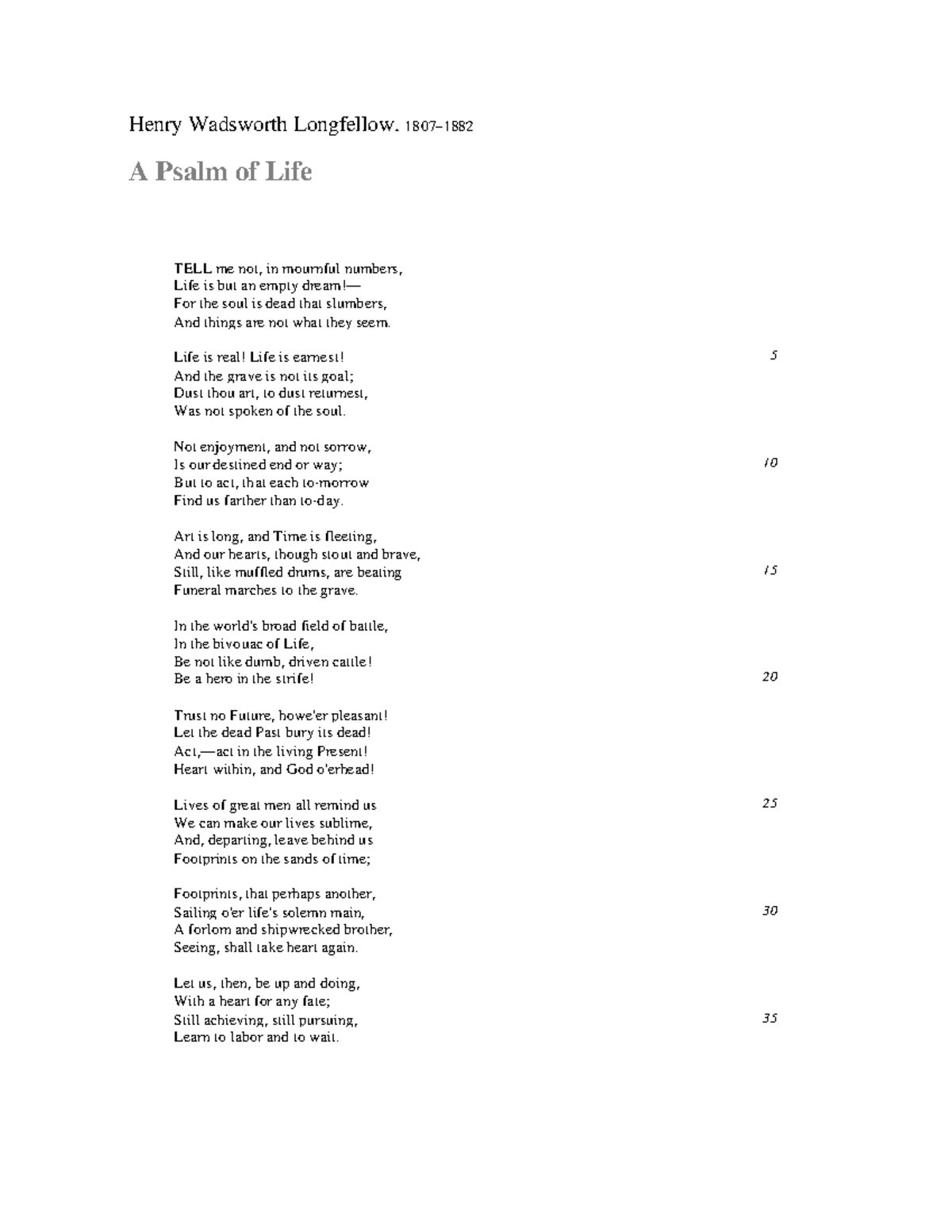 A Psalm of Life Henry Wadsworth Longfellow - Henry Wadsworth Longfellow ...