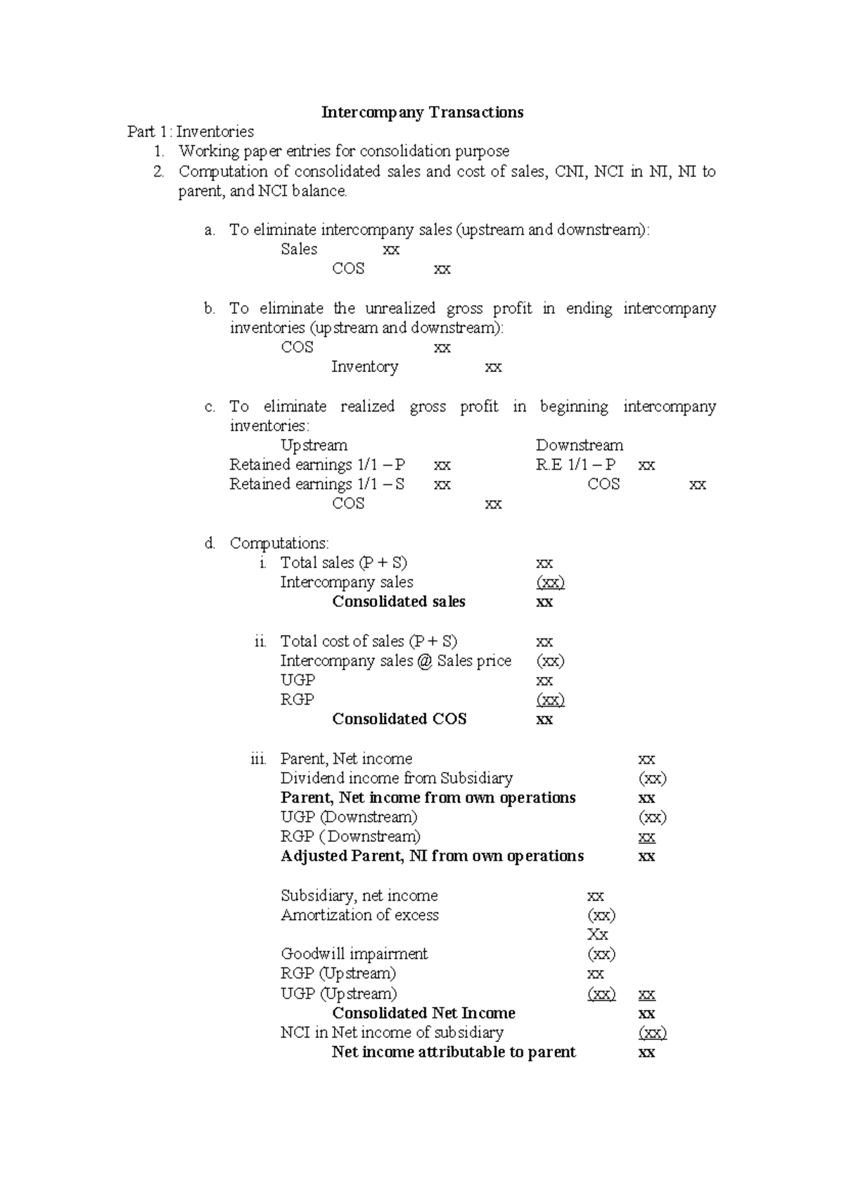 Intercompany Transactions Inventories - Intercompany Transactions Part ...