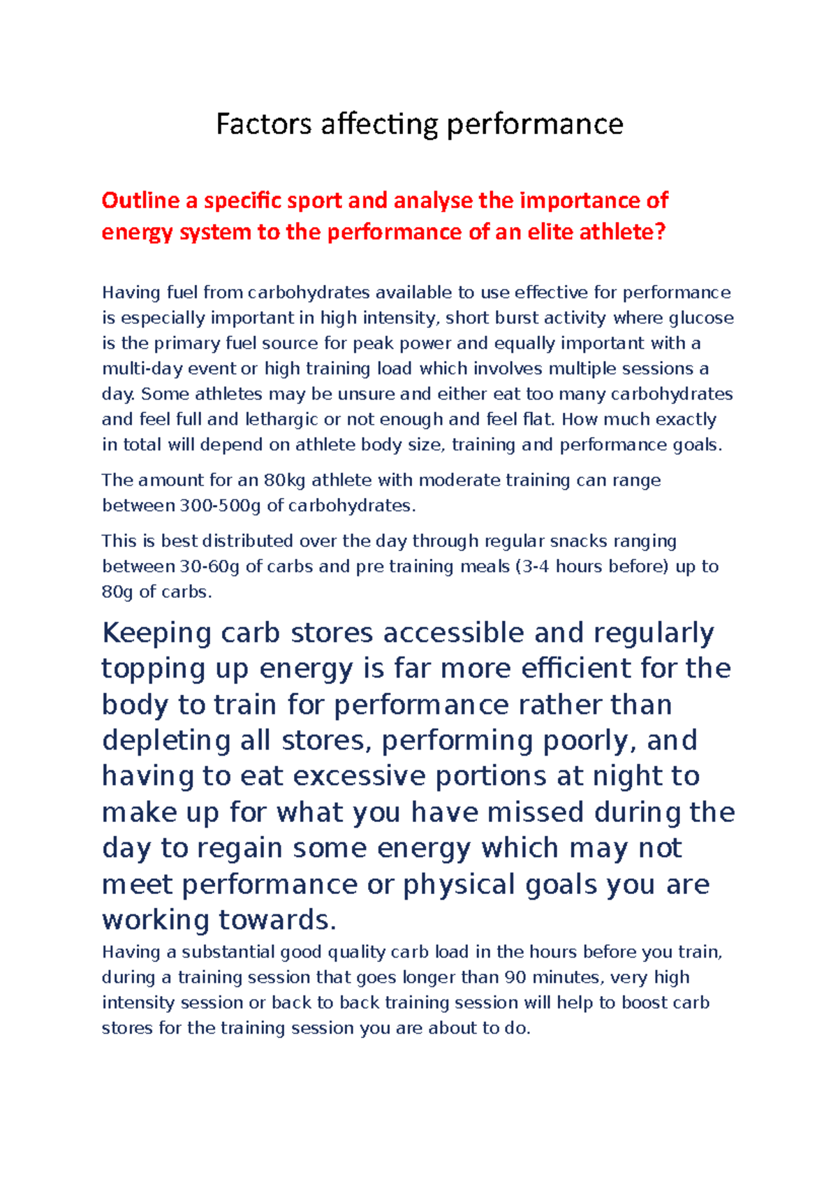 3 - How carbohydrates effect performance - Factors affecting ...