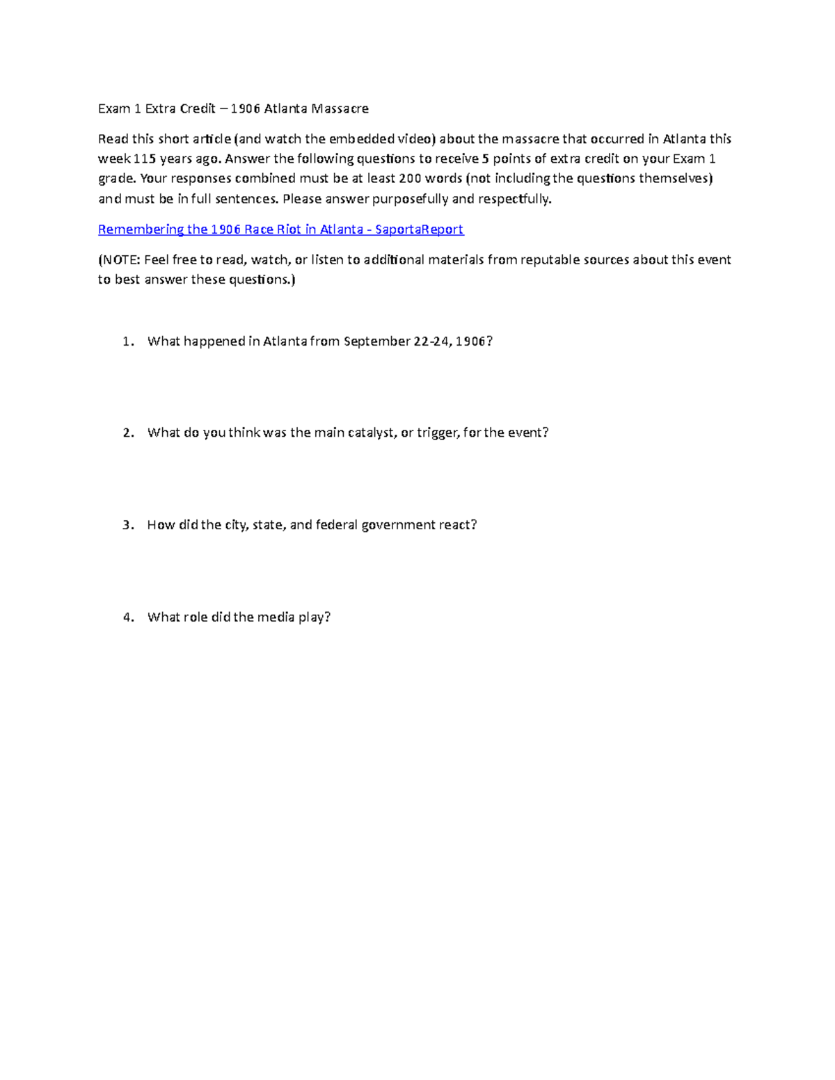 Extra Credit for the First Exam Giving Us 20 extra points - Exam 1 ...