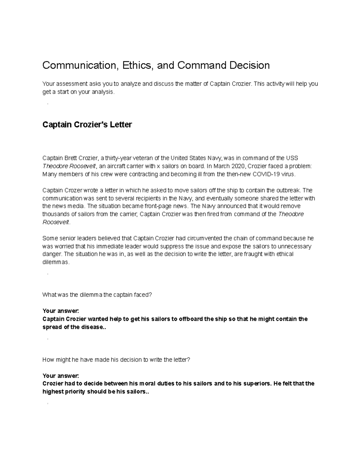 Comm ethics command decsion - Communication, Ethics, and Command ...