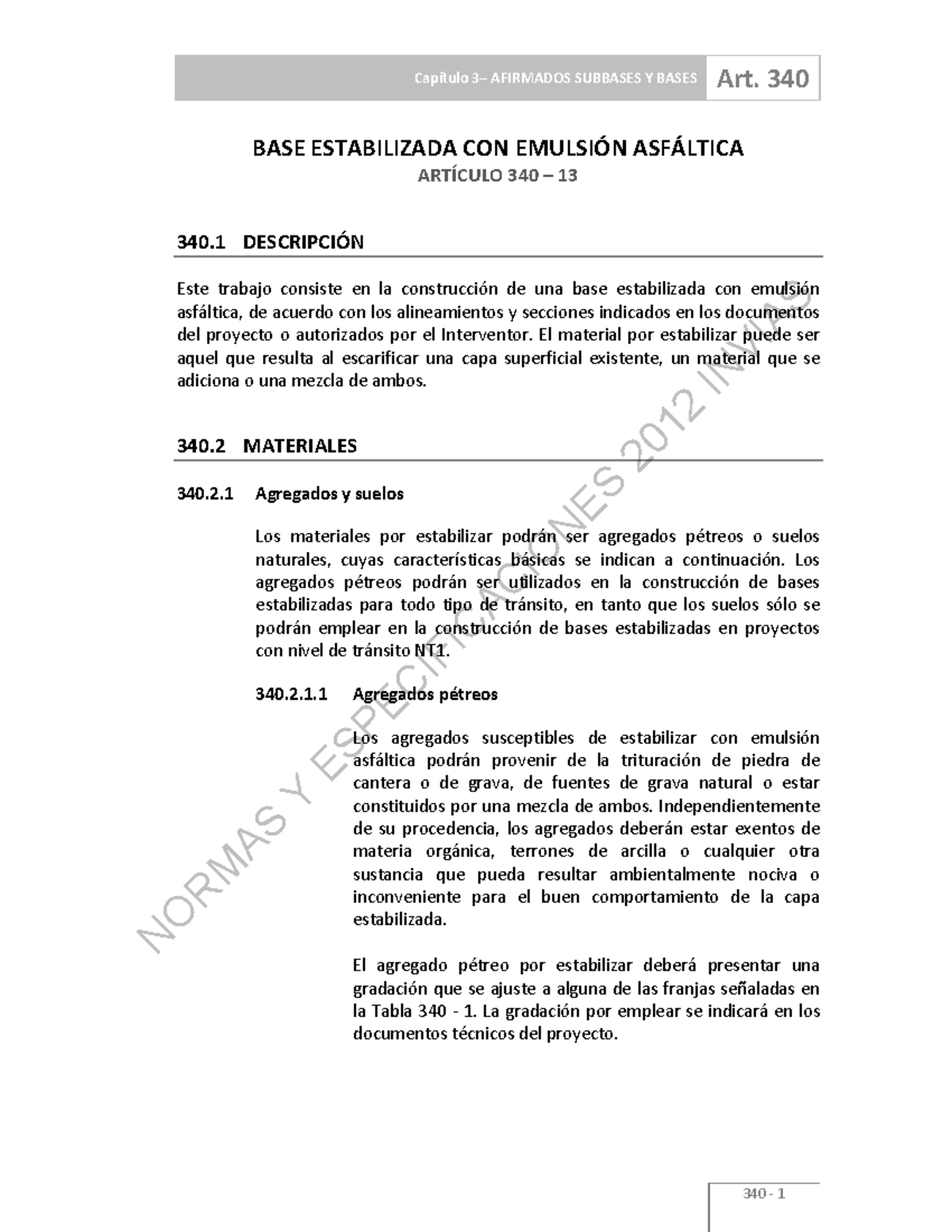 340 BASE Estabilizada CON Emulsion Asfaltica - Capítulo 3– AFIRMADOS ...