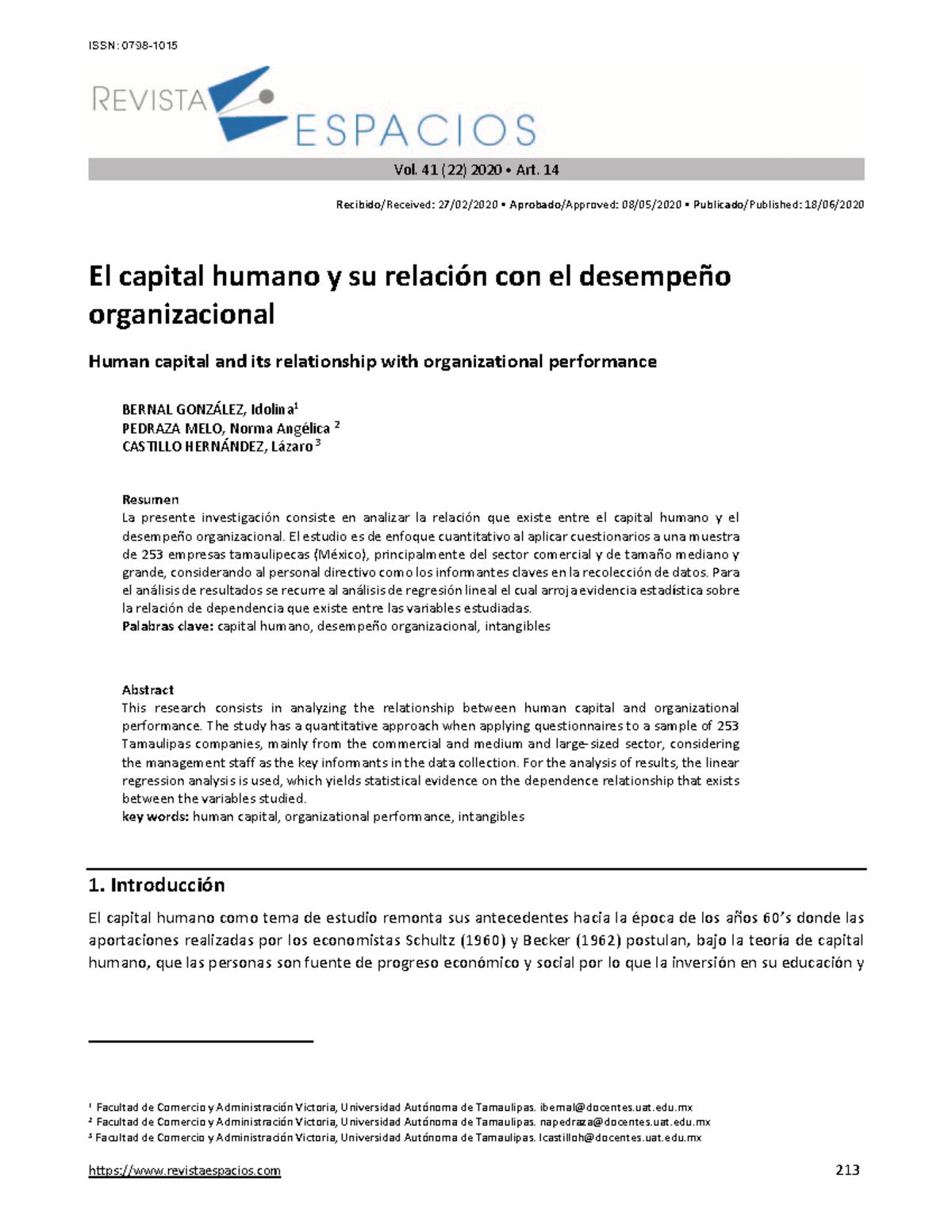 Revita citas - nnbjj - ISSN: 0798- 1015 Vol. 41 ( 22 ) 2020 • Art. 14 ...