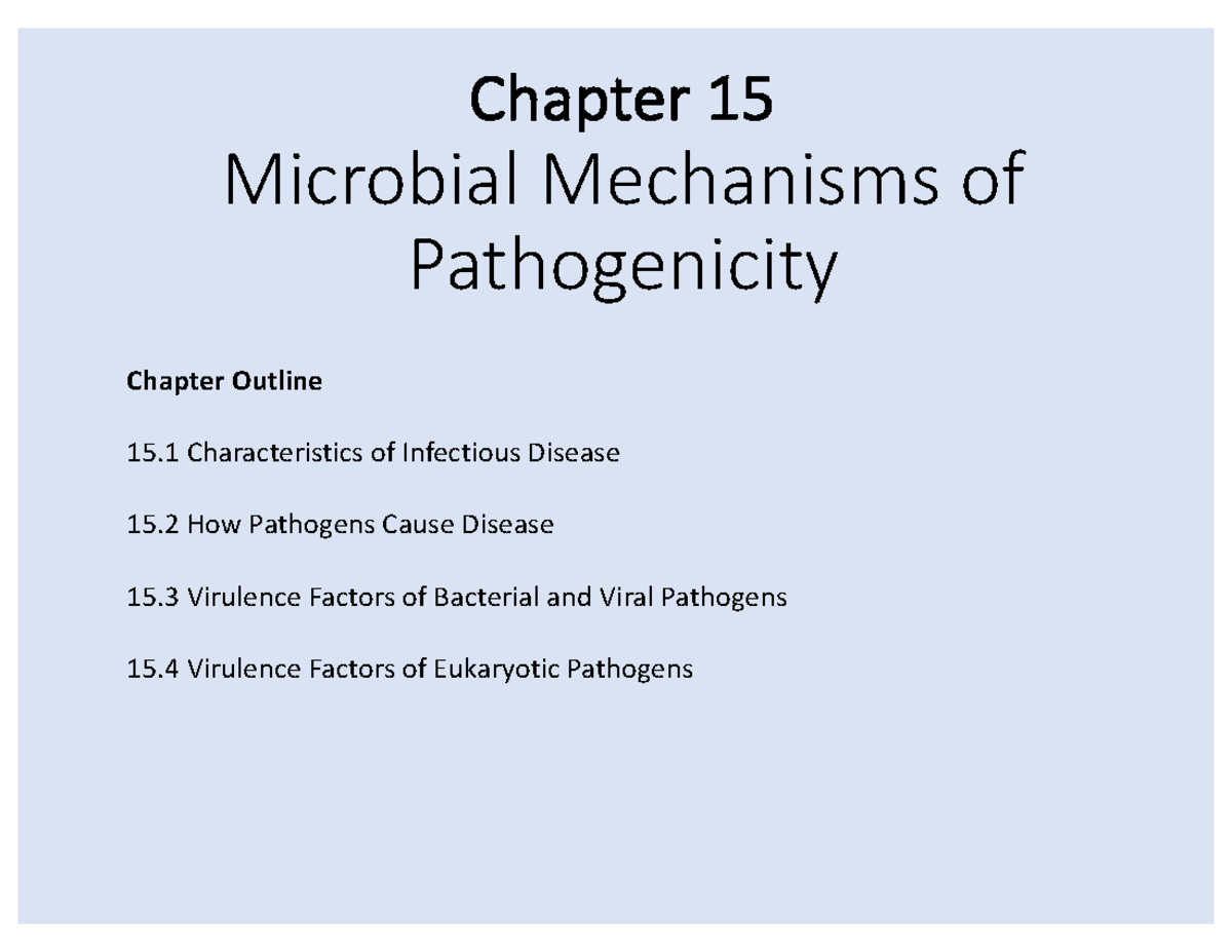 Chap15 2 - lecture note - Chapter 15 Microbial Mechanisms of Pathogenicity Chapter Outline 15 ...