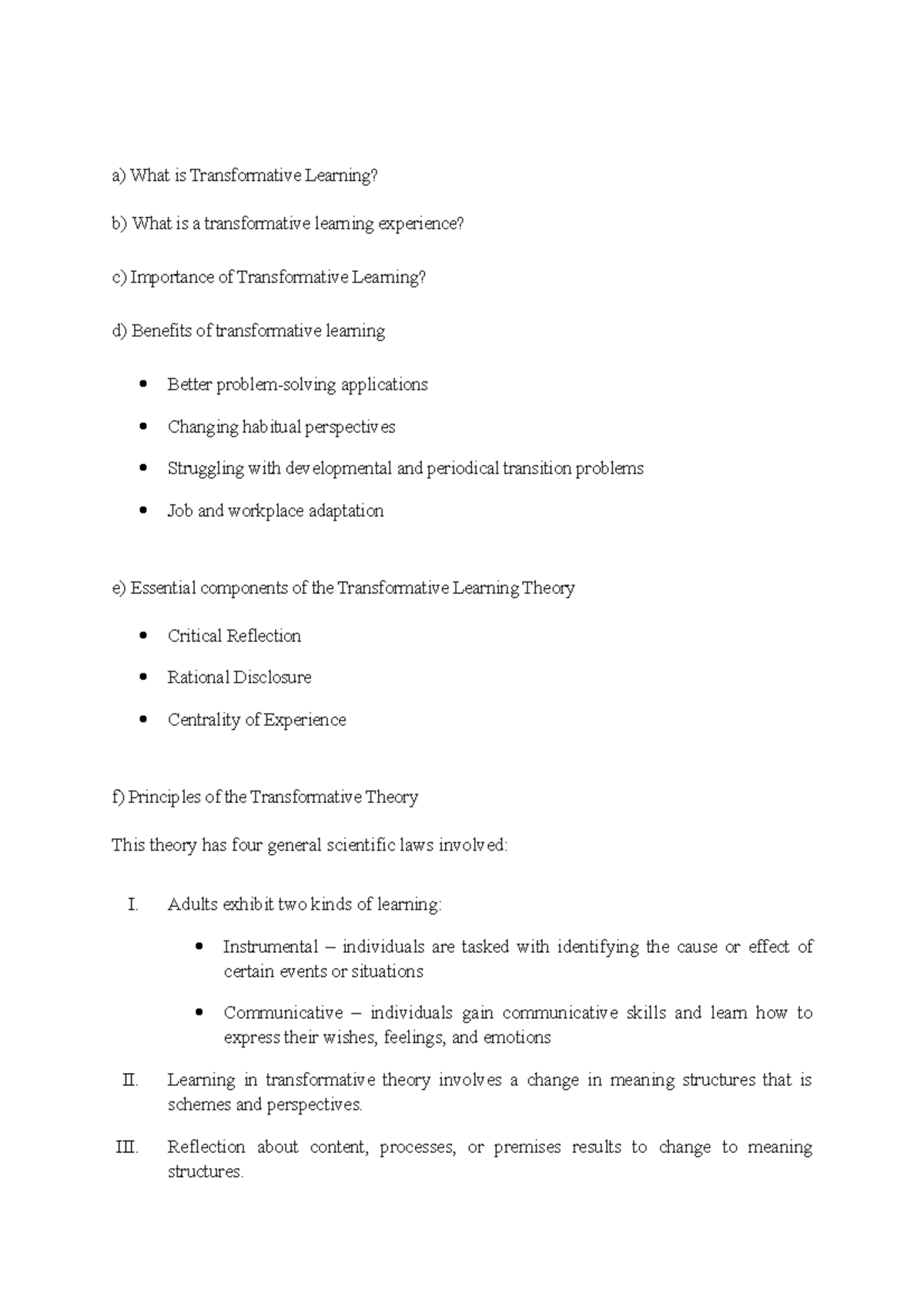 Transformative Learning - Adults exhibit two kinds of learning ...