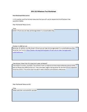 ENV 101 Milestone One Worksheet - ENV 101 Milestone One Worksheet For ...