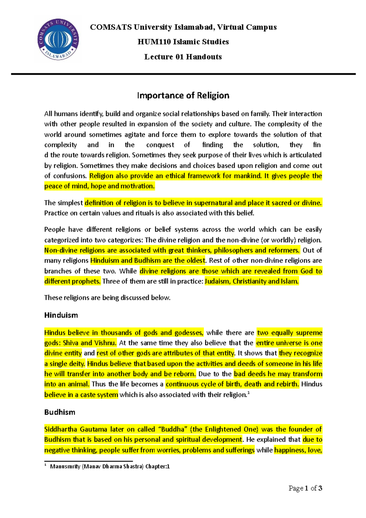 Lecture 1 Self-Notes - COMSATS University Islamabad, Virtual Campus ...