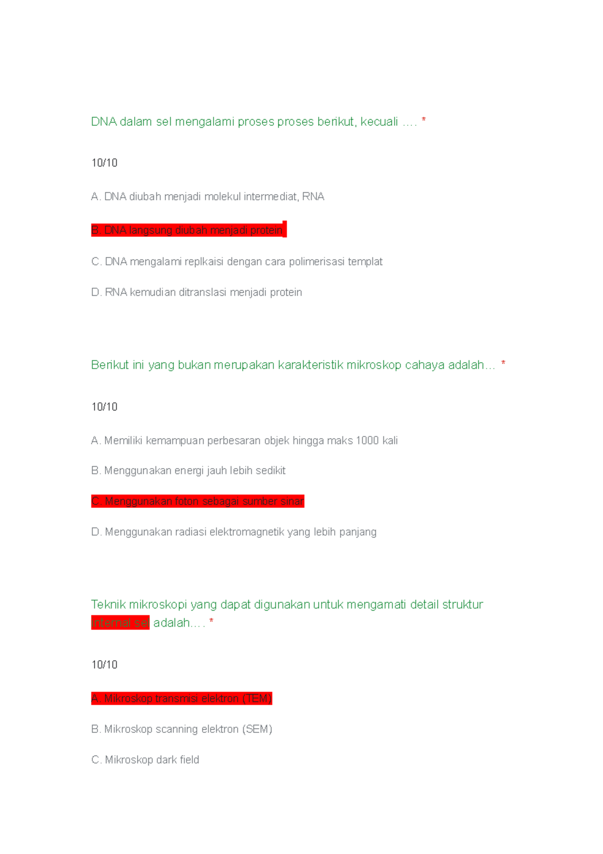 KUIS Biosel 1 - Soal Kuis Biologi Sel - DNA dalam sel mengalami proses proses berikut, kecuali ...