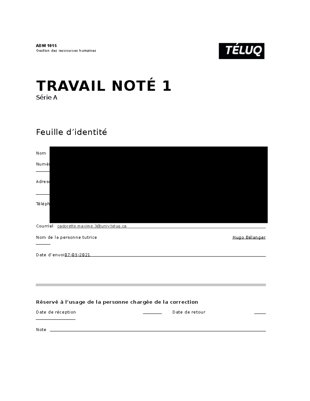 ADM1015 TN1 corrigé - travail noté 1 (13/15) - ADM 1015 Gestion des ...