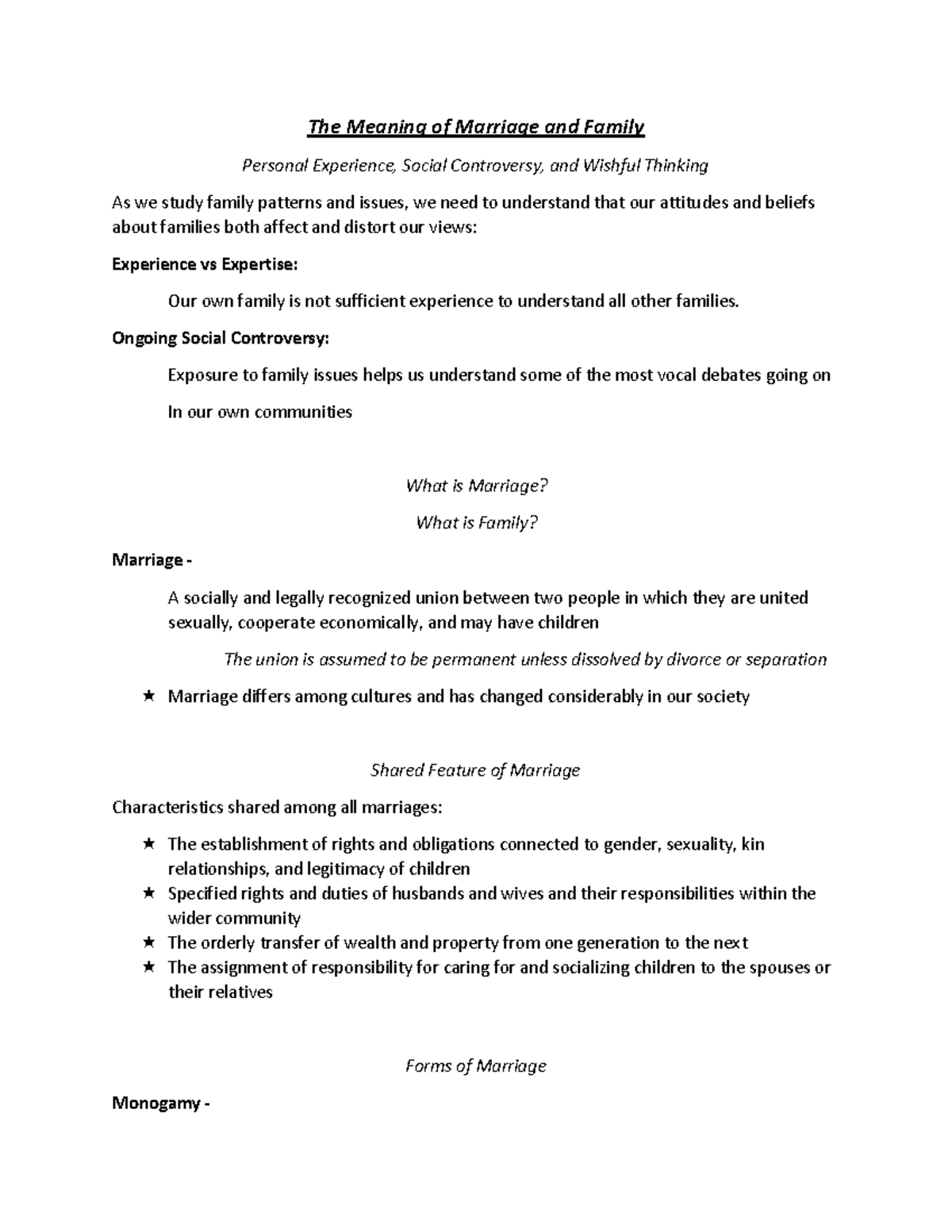 Chapter 1 Marriage and Family - The Meaning of Marriage and Family ...