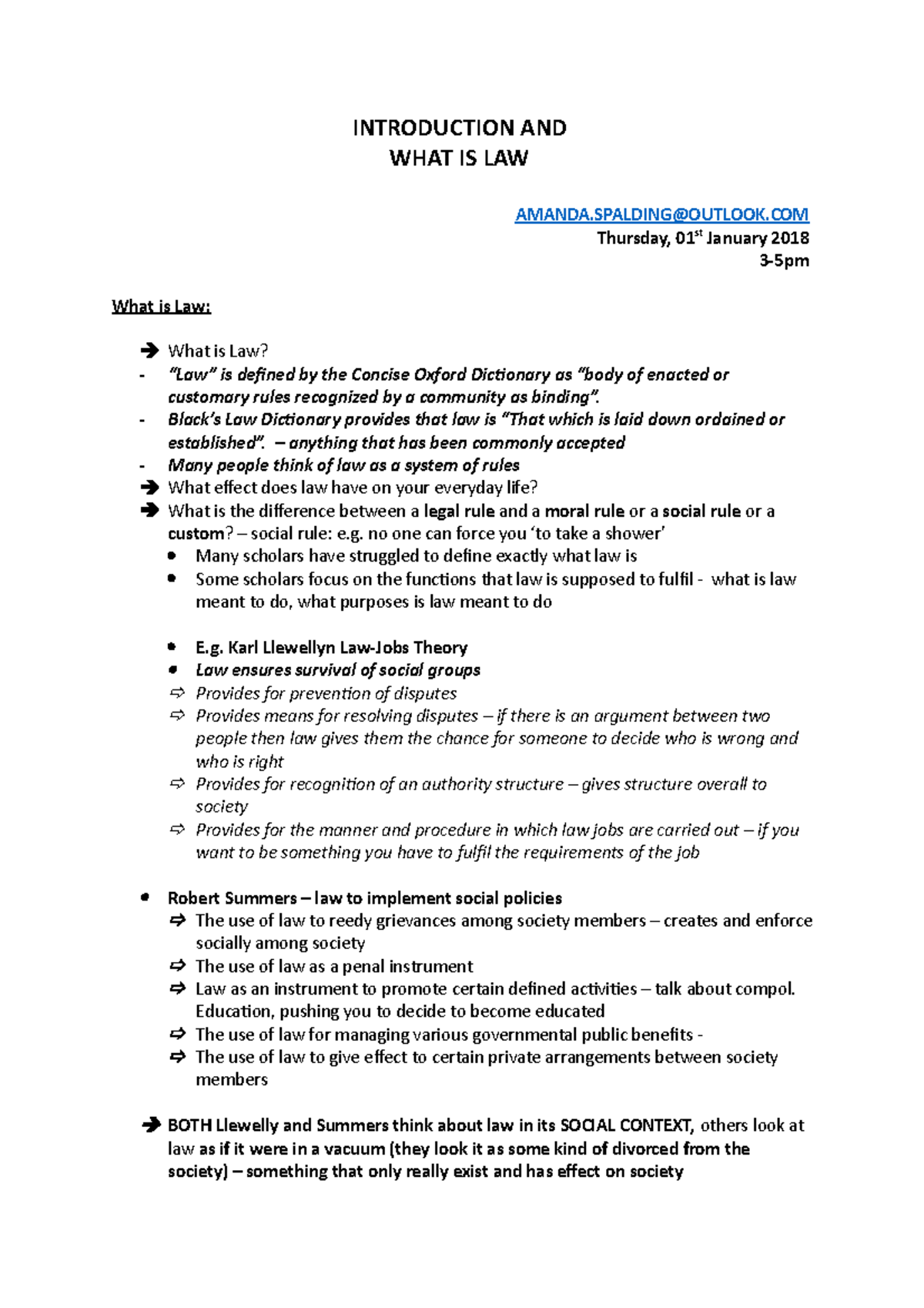 Introduction AND - Lecture notes 3 - INTRODUCTION AND WHAT IS LAW ...