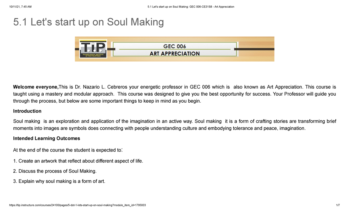 5.1 Let's start up on Soul Making GEC 006-CE31S8 - Art Appreciation - 5 ...