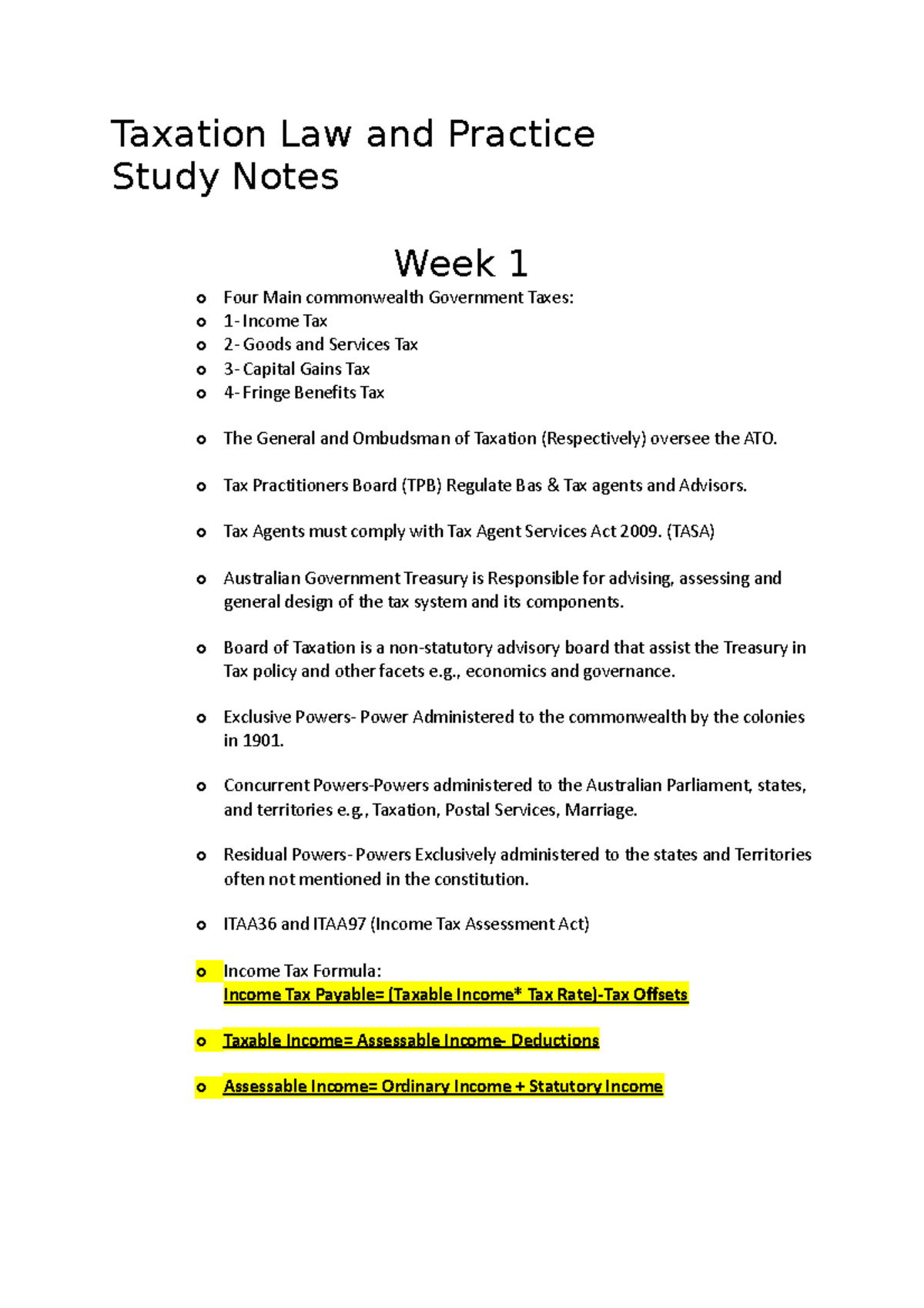 Taxation Law and Practice Study Notes - Taxation Law and Practice Study ...