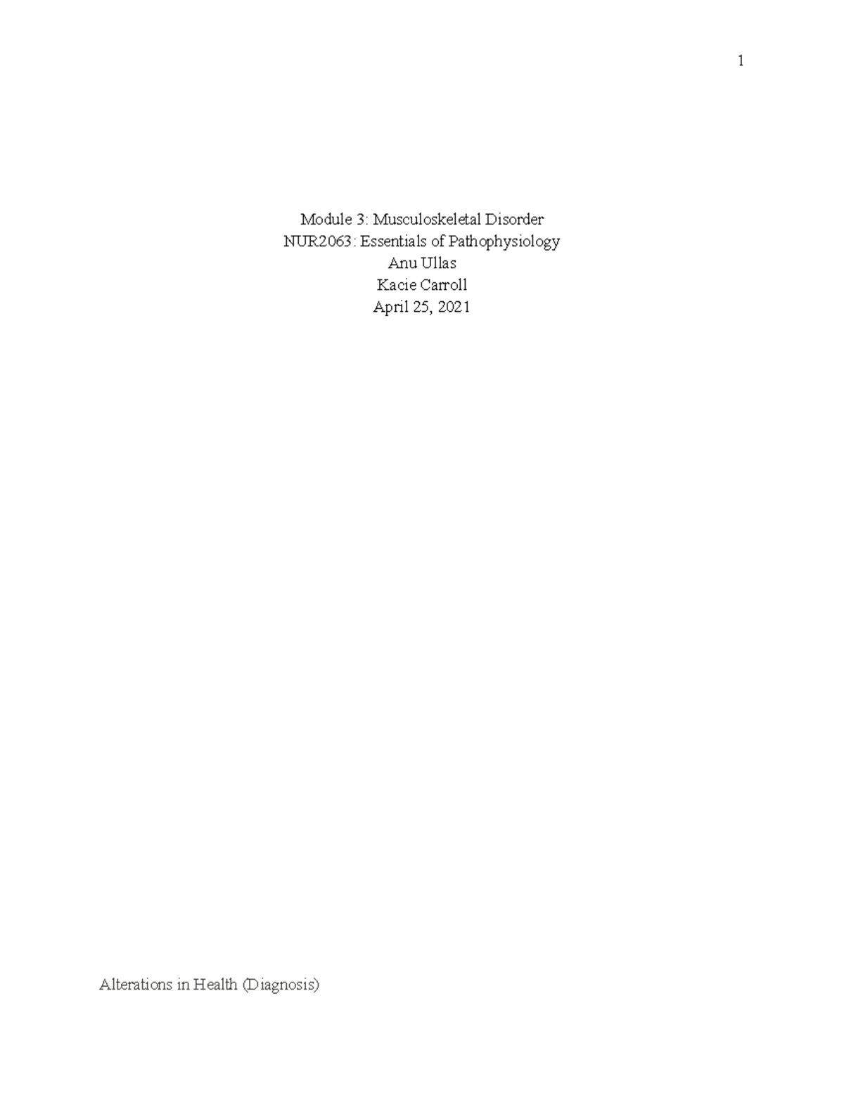 Essential to Pathophysiology Module 3 Writing Assignment - Module 3 ...