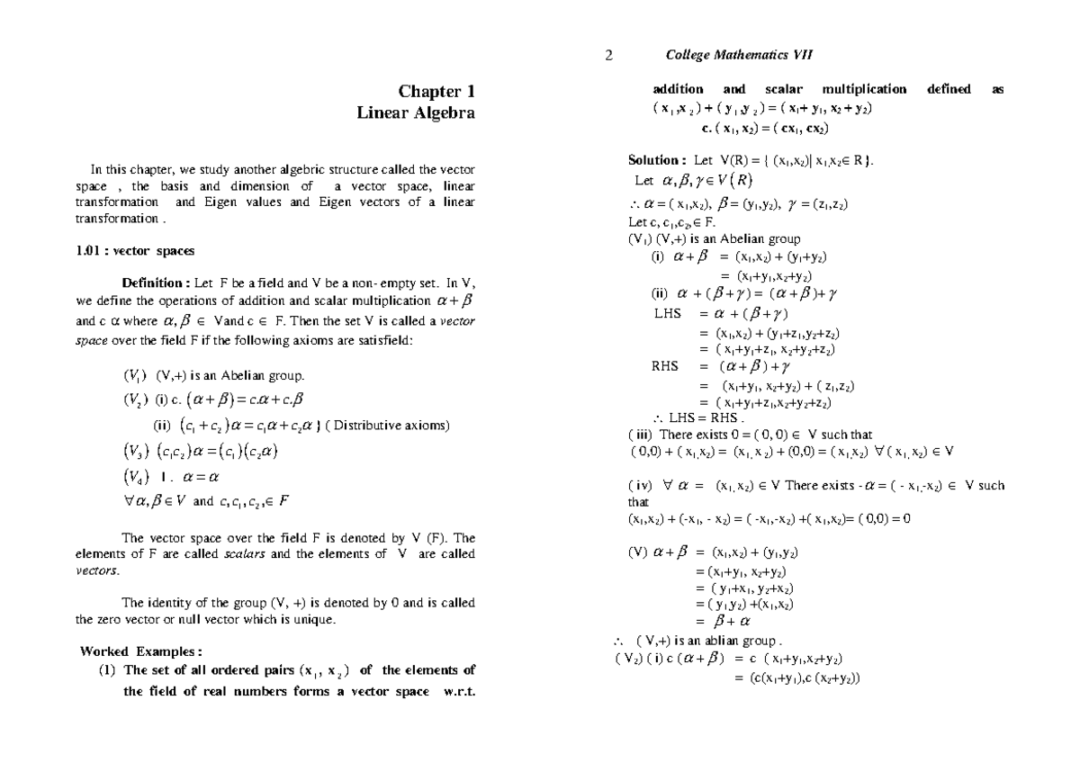 Linear Algebra Vectors Foundational Level 2 Chapter 1 Linear