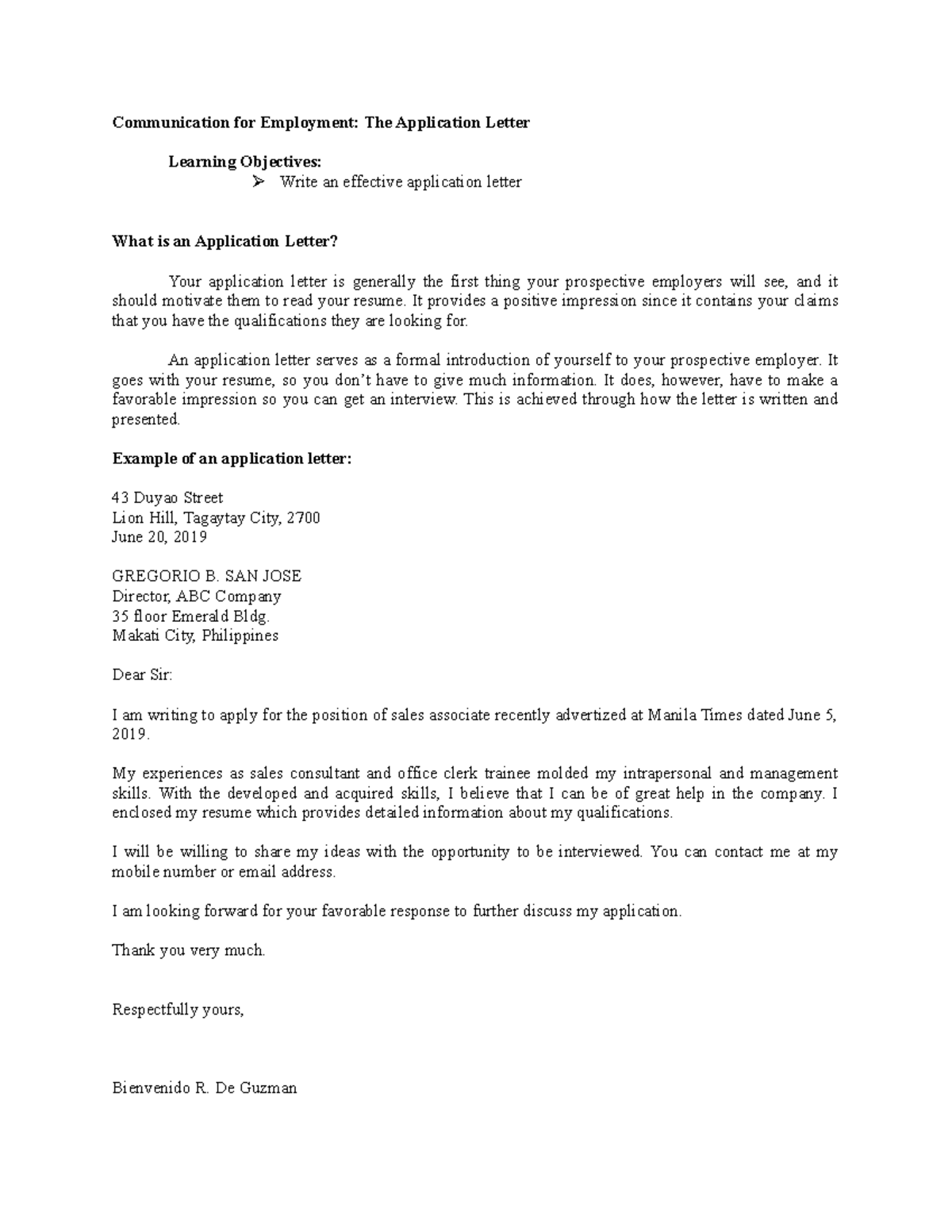 Grp-5 Communication-for-Employment-Application-Letter - Communication ...