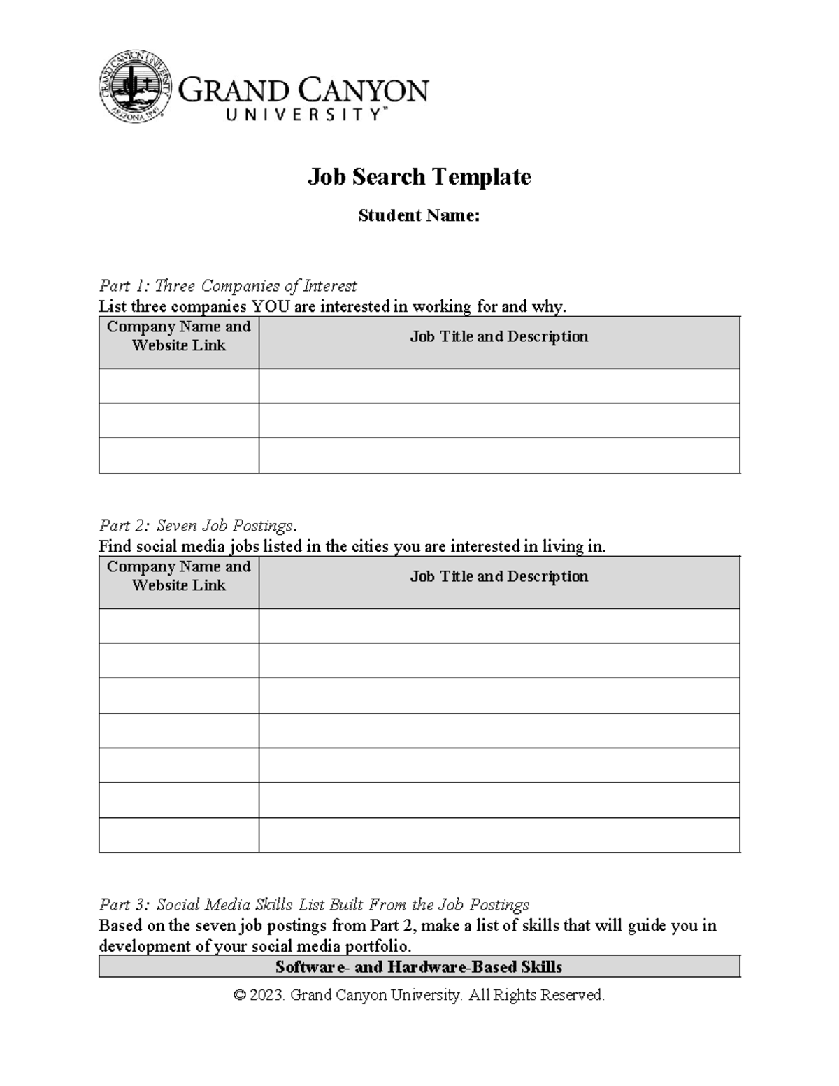 DSM-101-T2-RS-Job Search Template - Job Search Template Student Name ...