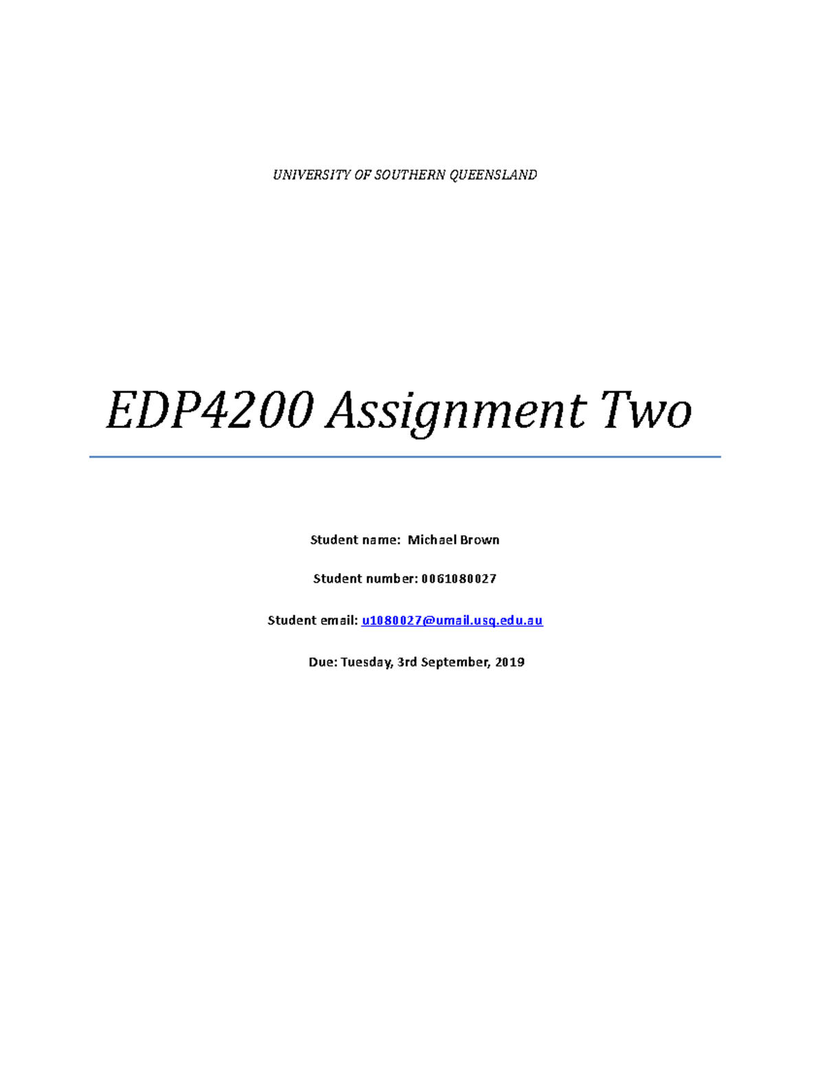 EDP4200 ASSIGNMENT 2 - UNIVERSITY OF SOUTHERN QUEENSLAND EDP4200 ...