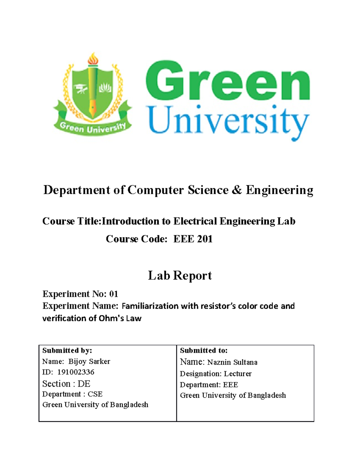 Lab 1 - EEE assignment in this report - Department of Computer Science ...