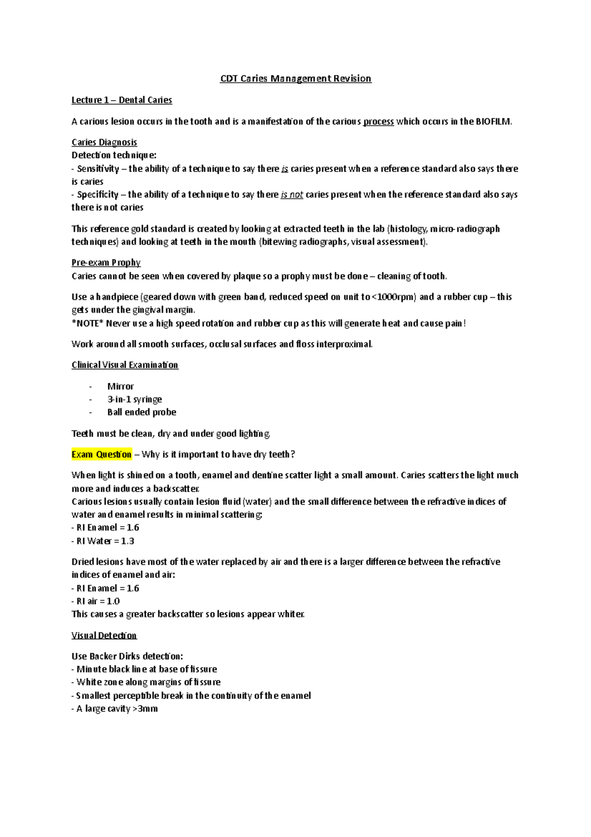 CDT revision - Caries process and steps for restorations - CDT Caries ...