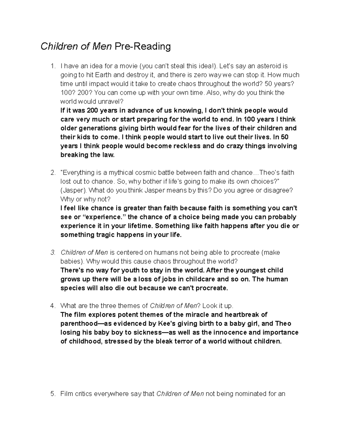 Children of Men Pre-Viewing - Children of Men Pre-Reading I have an ...