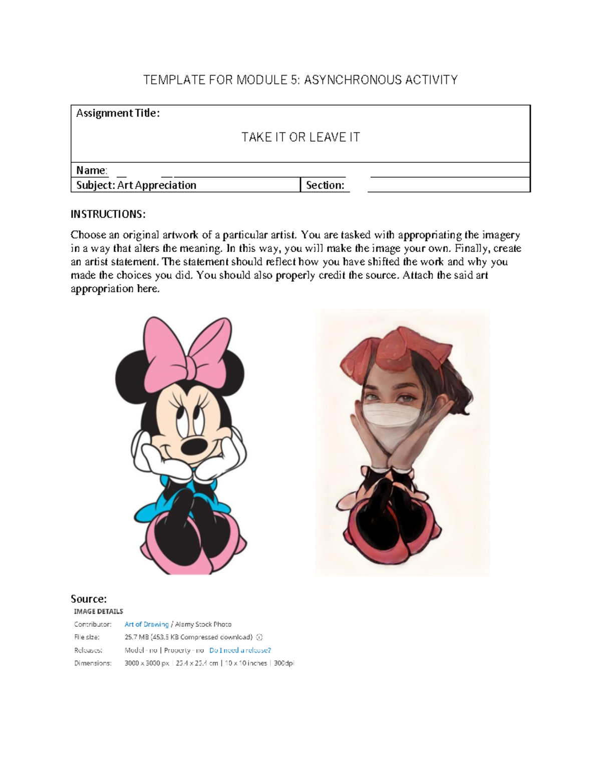 Module 5 Art Appreciation - TEMPLATE FOR MODULE 5: ASYNCHRONOUS ACTIVITY Assignment Title: TAKE ...