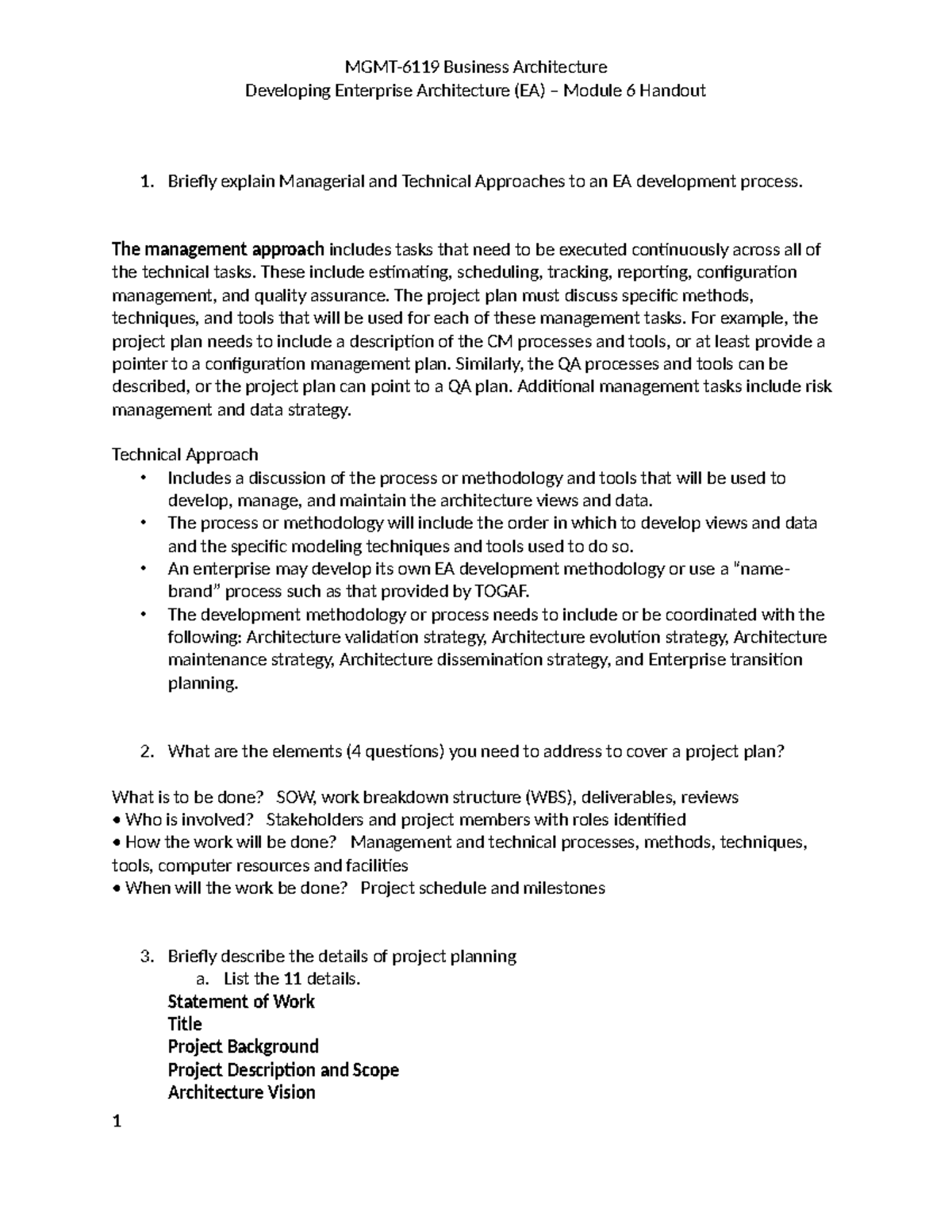 Developing EA Handout - Developing Enterprise Architecture (EA ...