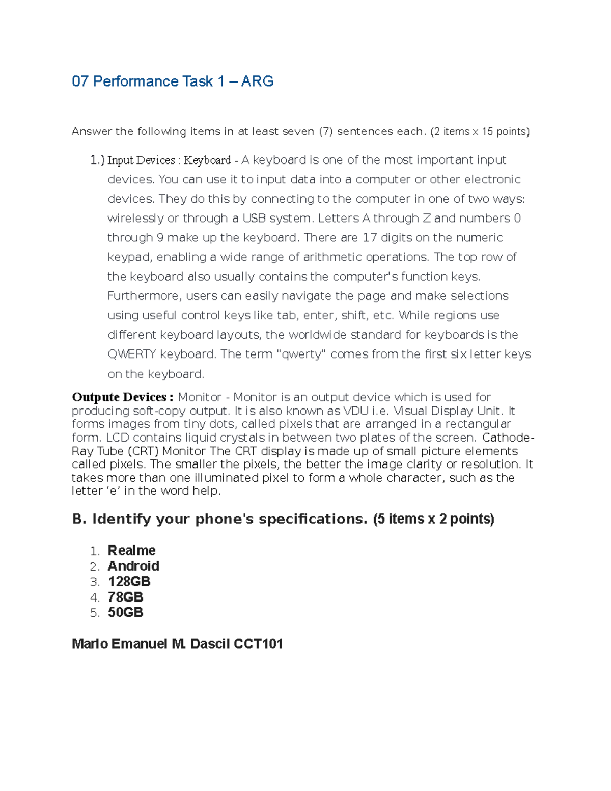 07 Performance Task 1 - ... - 07 Performance Task 1 – ARG Answer the following items in at least ...