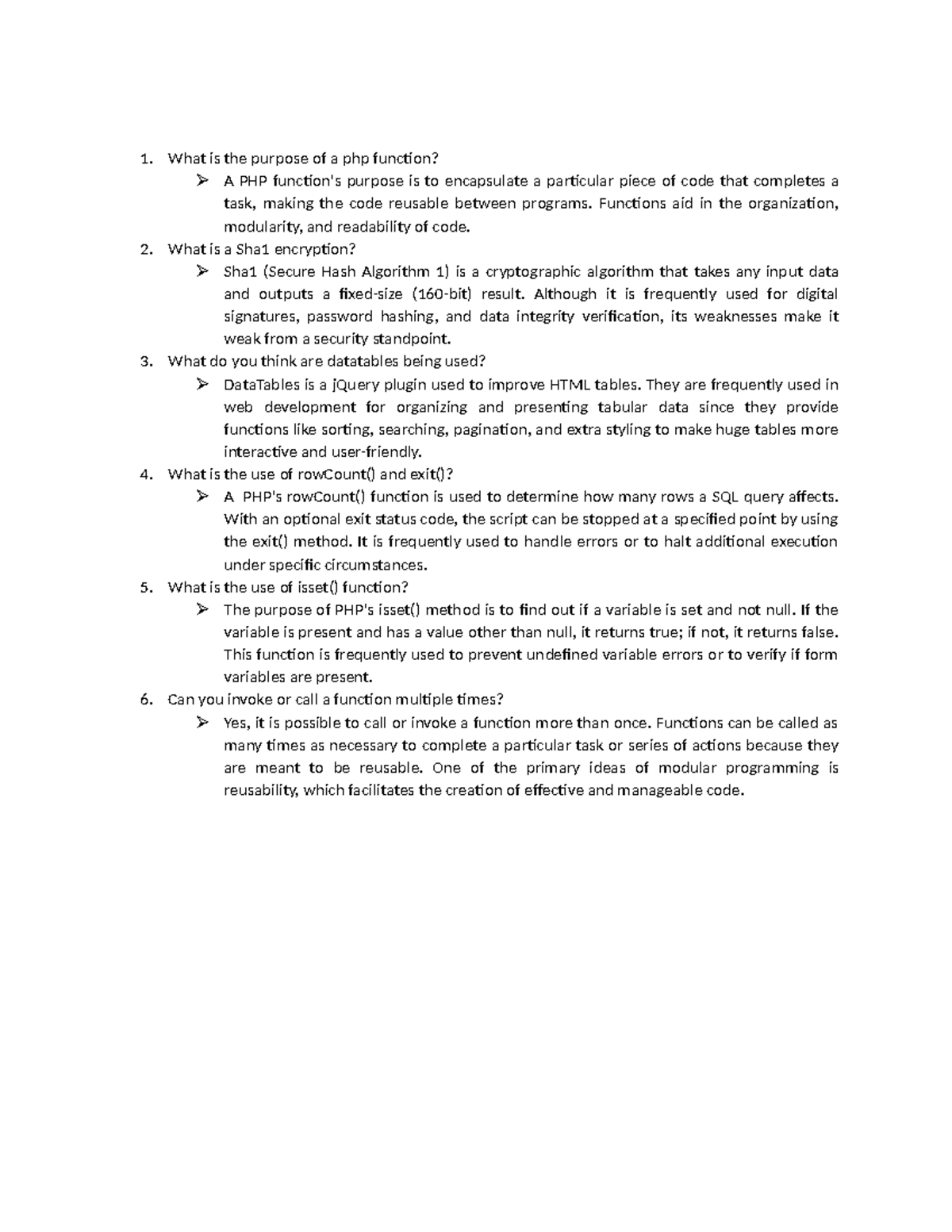 Knowledge Check - What is the purpose of a php function? A PHP function ...