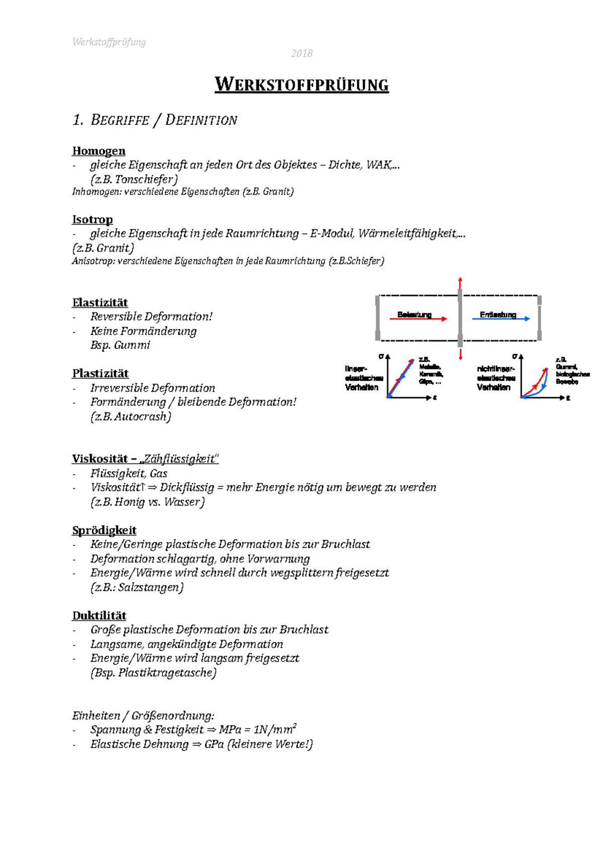 Werkstoffprüfung - Zusammenfassung Werkstoffkunde - 2018 W ERKSTOFFPRÜFUNG 1. BEGRIFFE ...