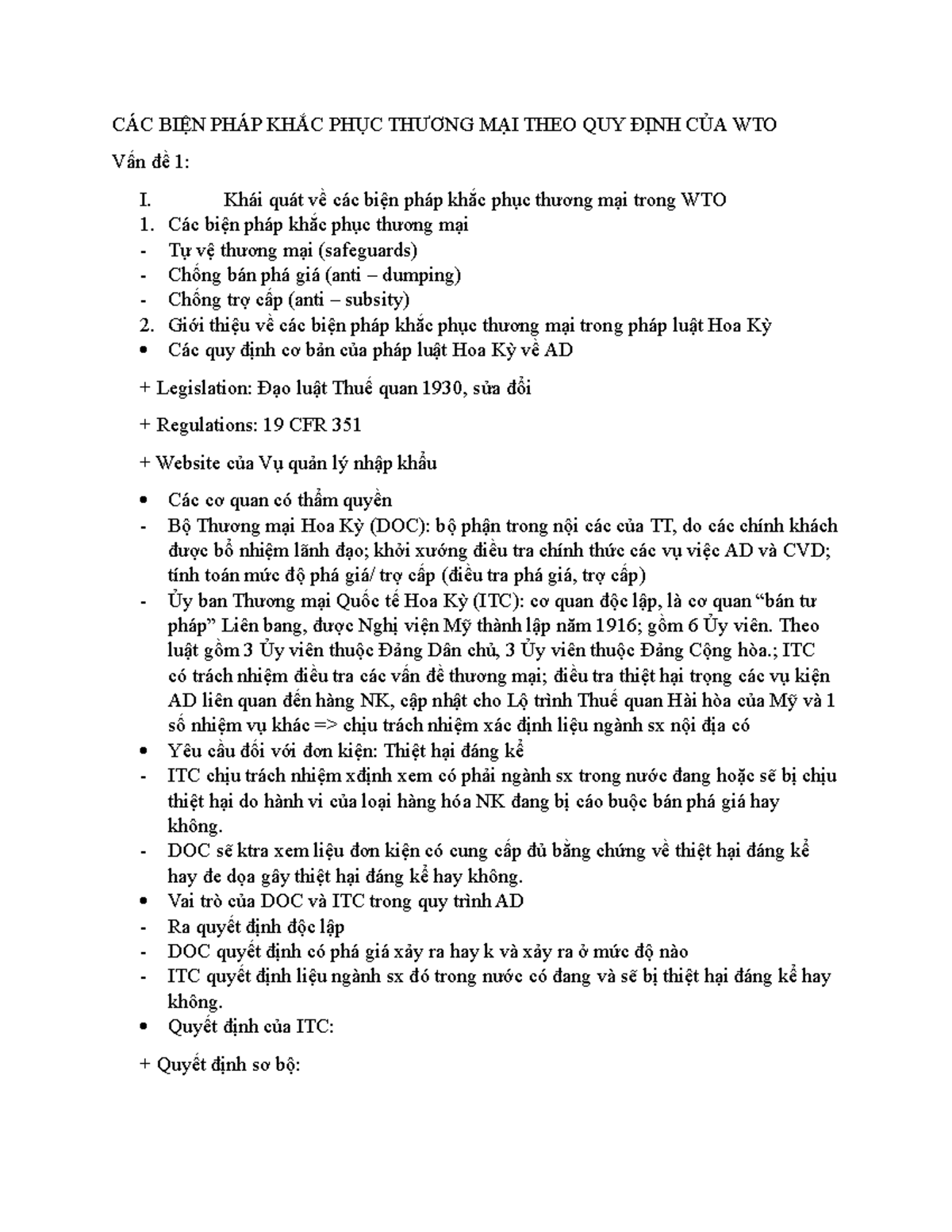 CÁC BIỆN PHÁP KHẮC PHỤC THƯƠNG MẠI THEO QUY ĐỊNH CỦA WTO - CÁC BIỆN PHÁP KHẮC PHỤC THƯƠNG MẠI ...