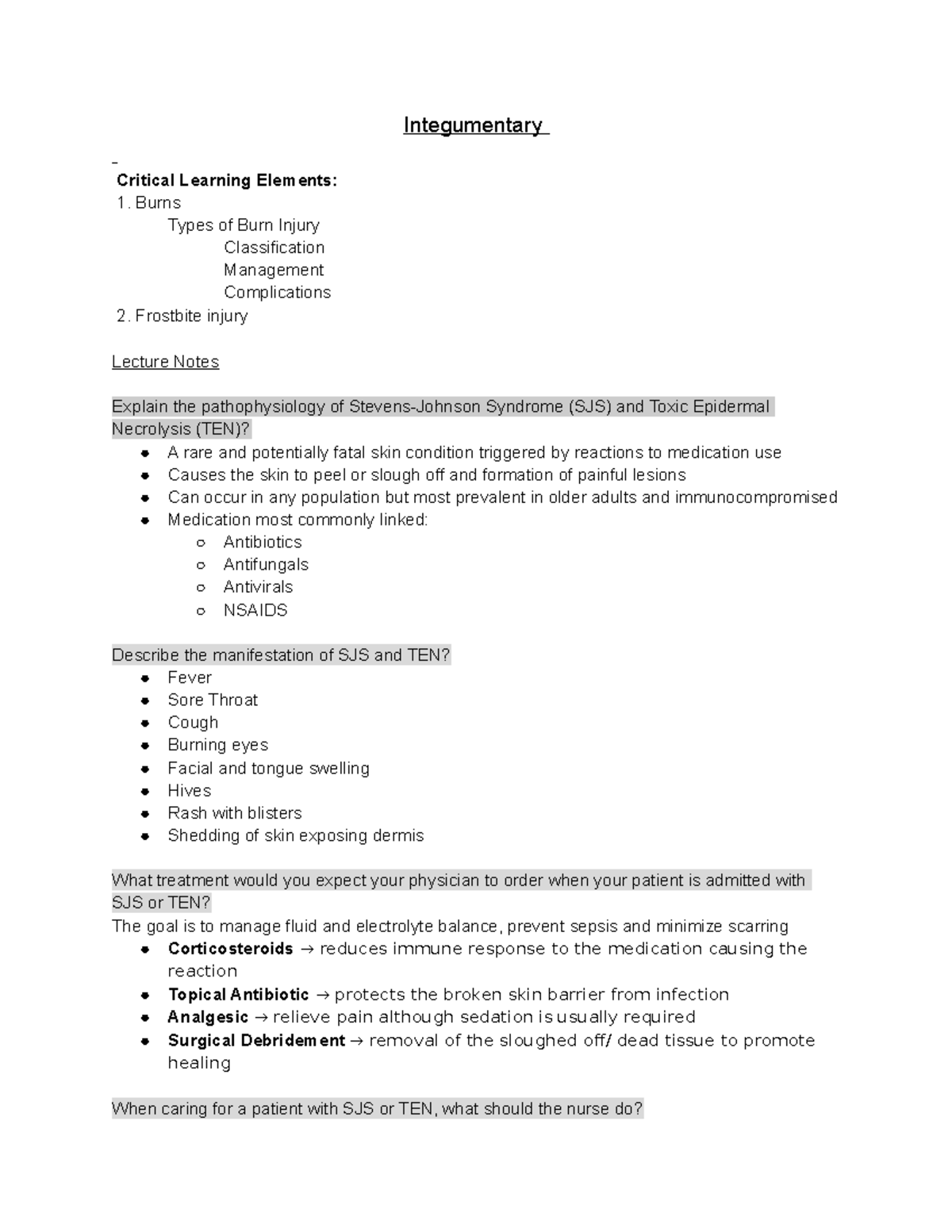 Integumentary Notes - 1. Burns Types of Burn Injury Classification ...
