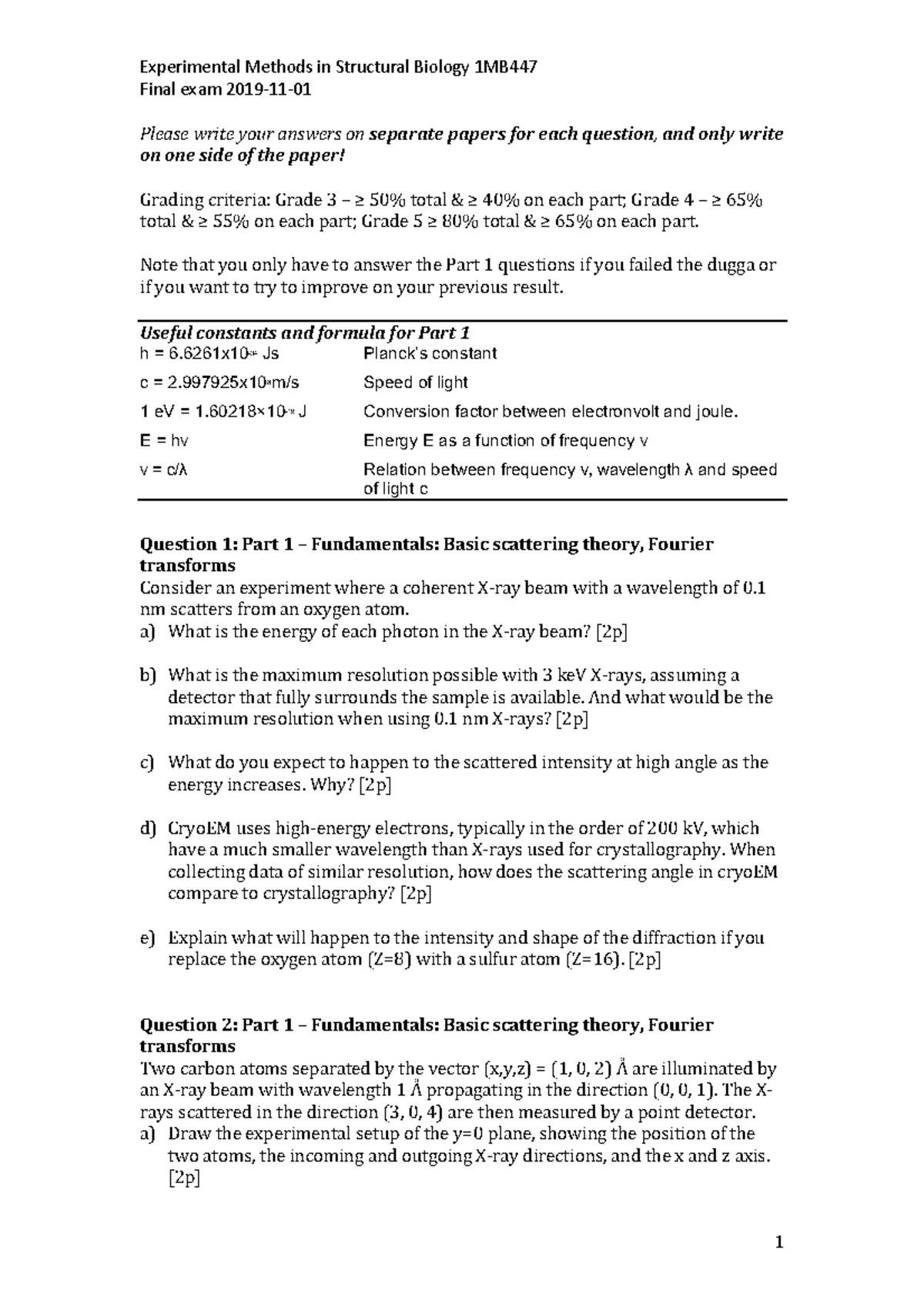 2019 1MB447 questions 191101 - Final exam 2019-11- Please write your ...