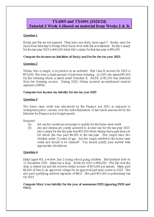 Tutorial Questions Income Taxes 2021 - AC4007, Advanced Financial ...