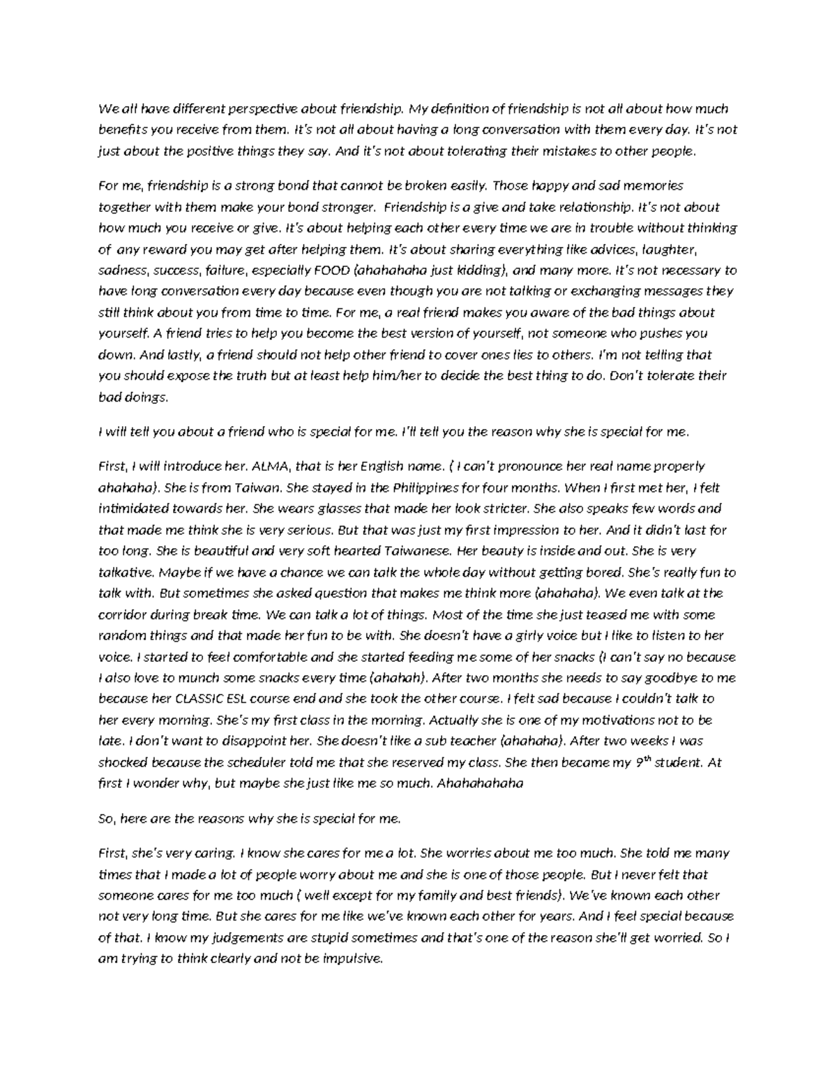 We all have different perspective about friendship - My definition of ...