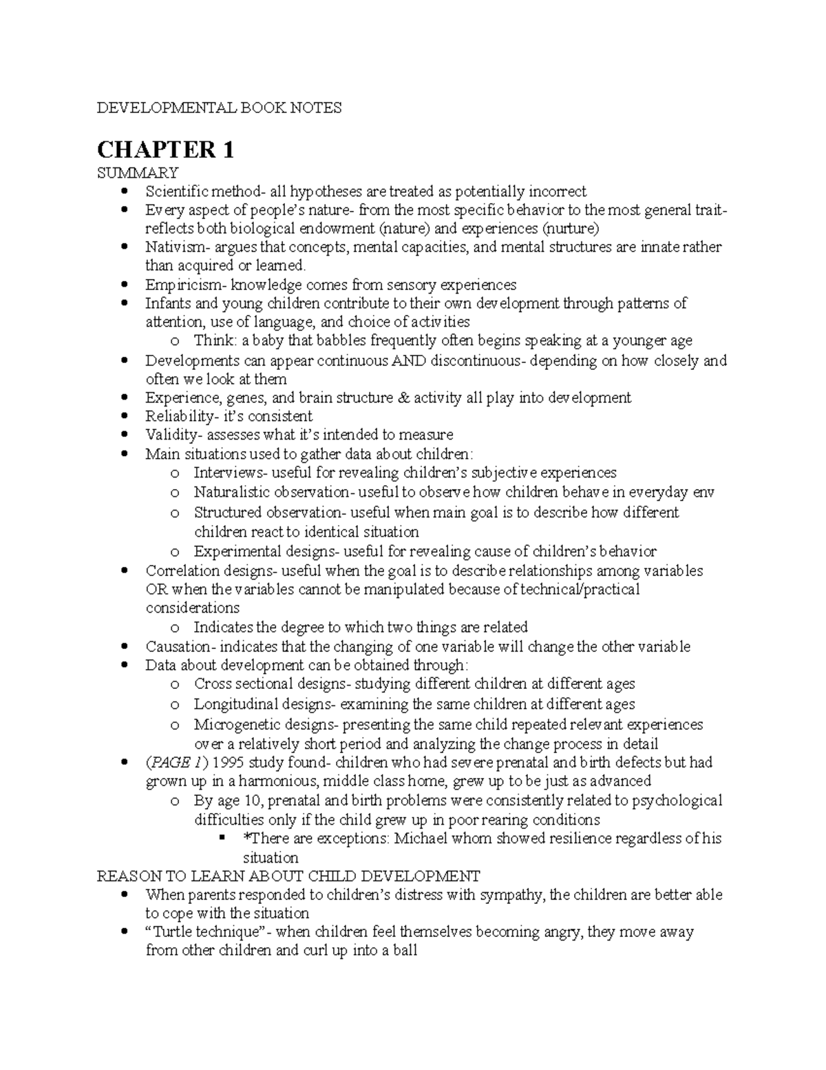 Developmental BOOK Notes UNIT 1 - DEVELOPMENTAL BOOK NOTES CHAPTER 1 ...