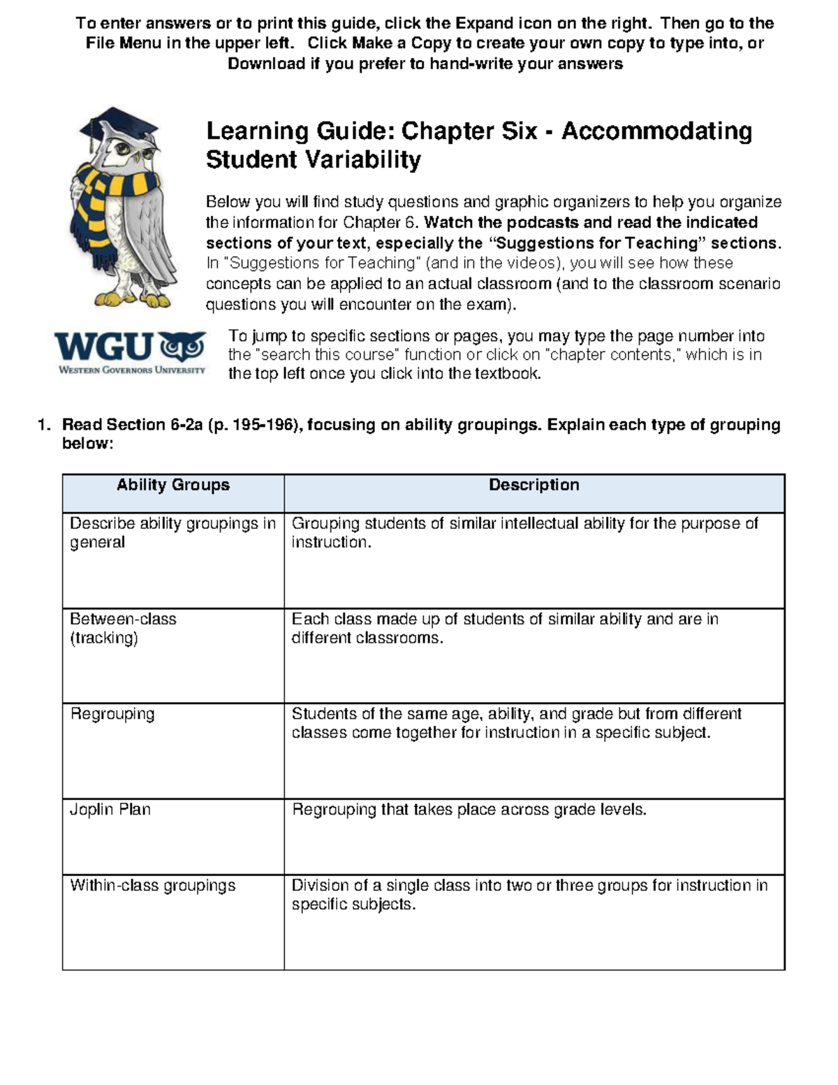 Chapter 6 Learning Guide - To enter answers or to print this guide ...