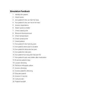 Doris Bowman vSim feedback - Simulation Wash hands Identify the patient ...