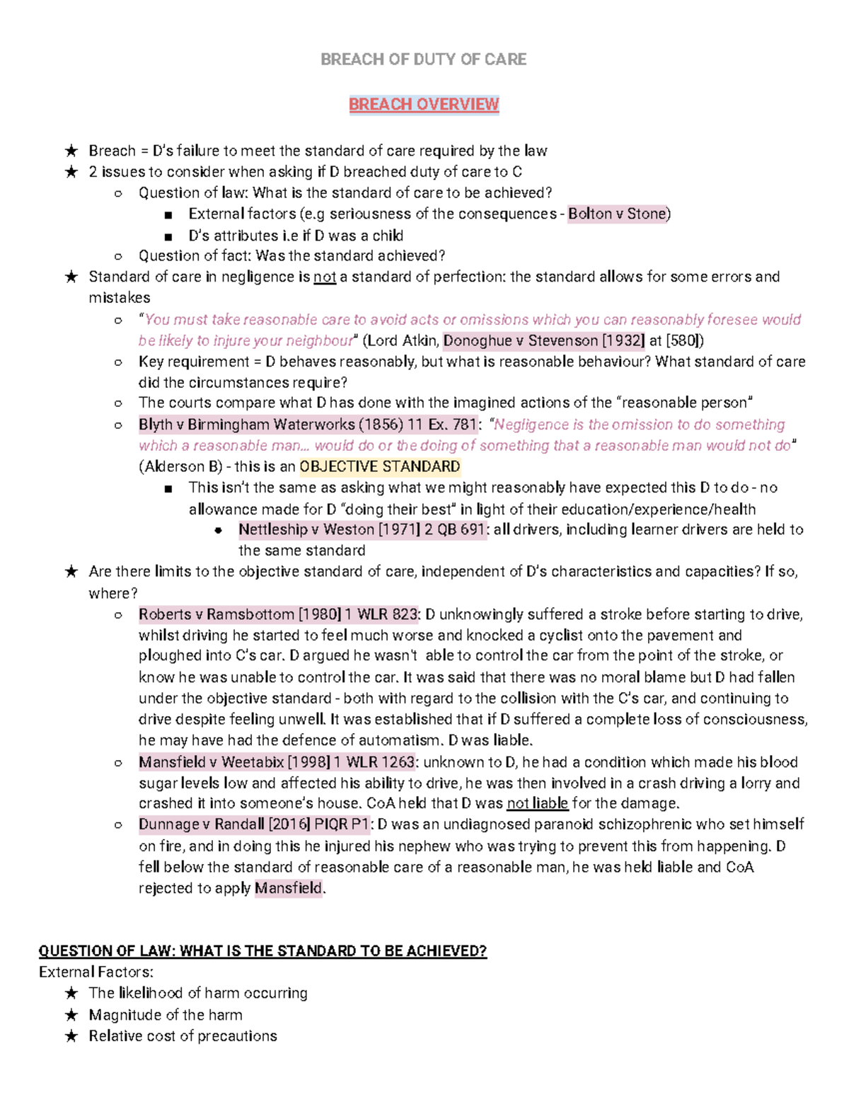 Week 5 Breach - BREACH OVERVIEW ★ Breach = Dƅs failure to meet the ...