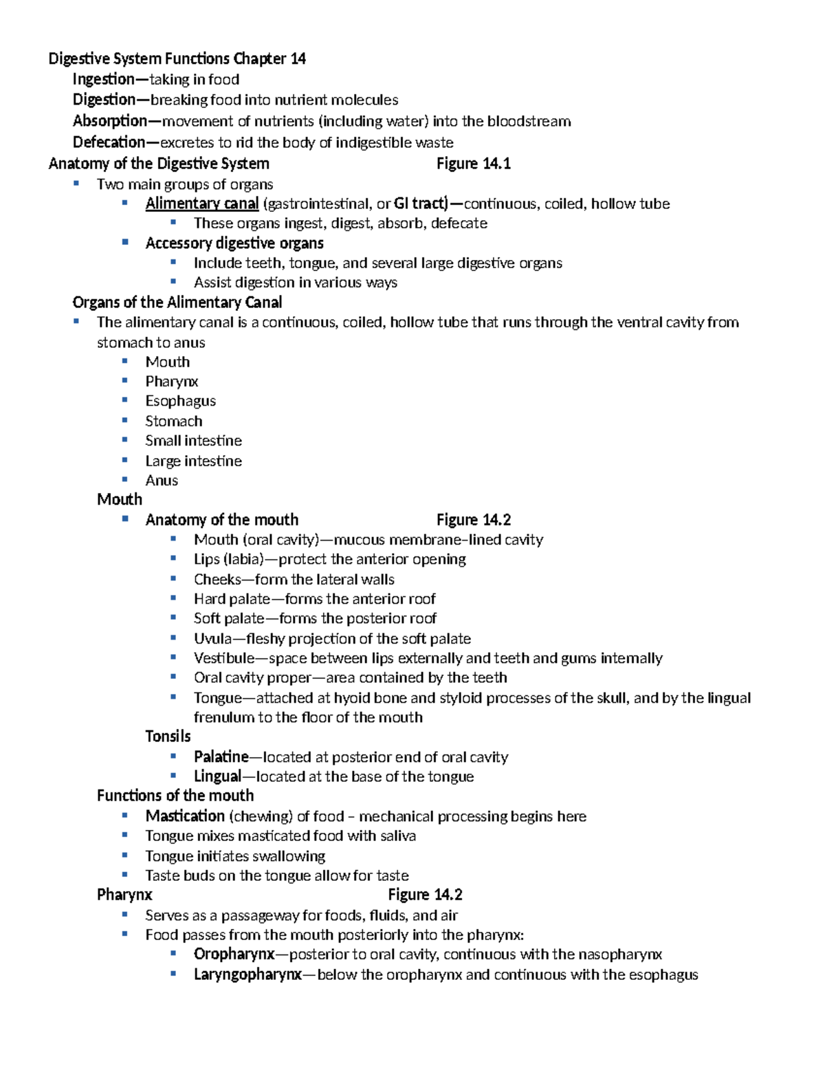 112 Ch 14 Digestive System outline 2 - Digestive System Functions ...