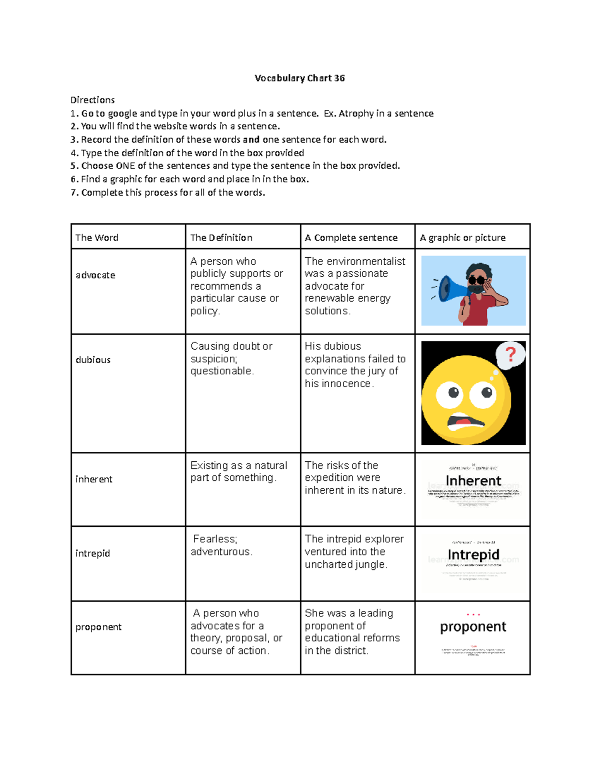 Hugo Santana Sanchez - Chart 36 - Vocabulary Chart 36 Directions Go to ...