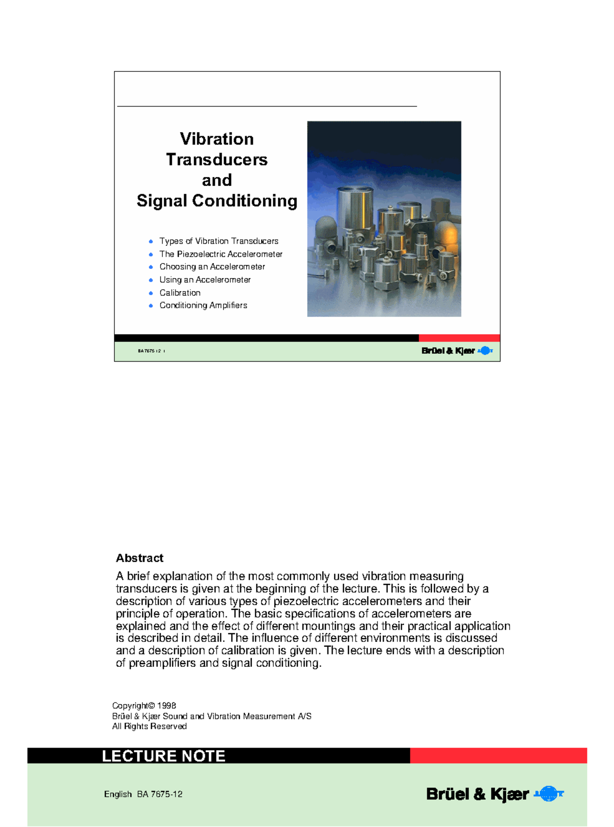 Vibration Analysis in Application II - BA 7675-12, 1 9LEUDWLRQ ...