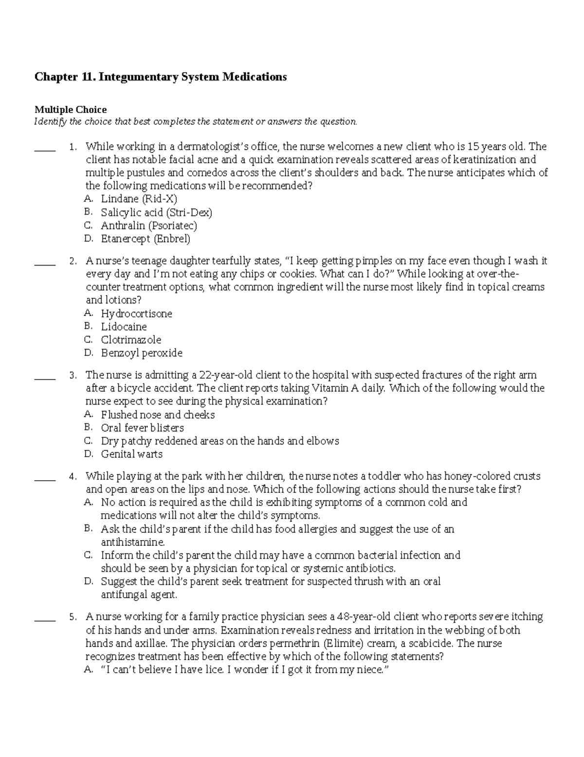 Ch11 - msii - Chapter 11. Integumentary System Medications Multiple ...