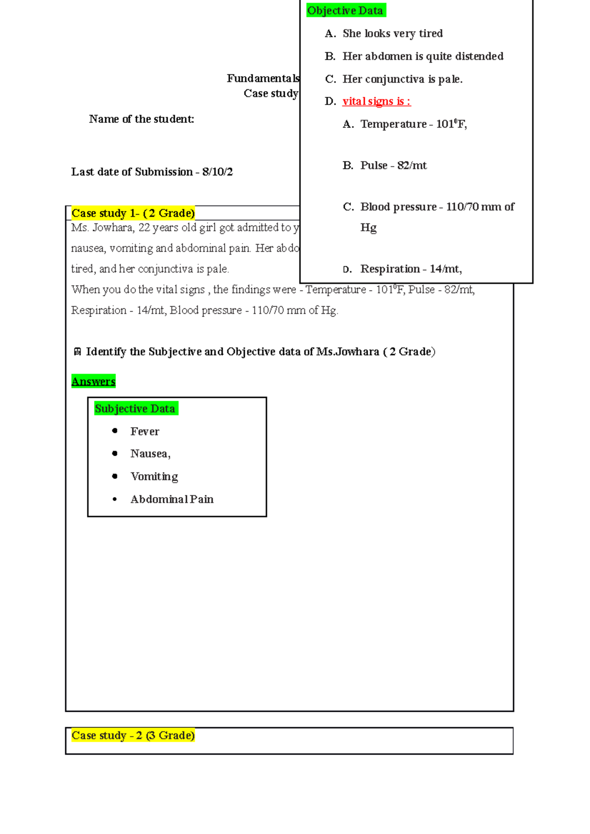 Case study - Fundamentals of Nursing - Fundamentals of Nursing - Case ...