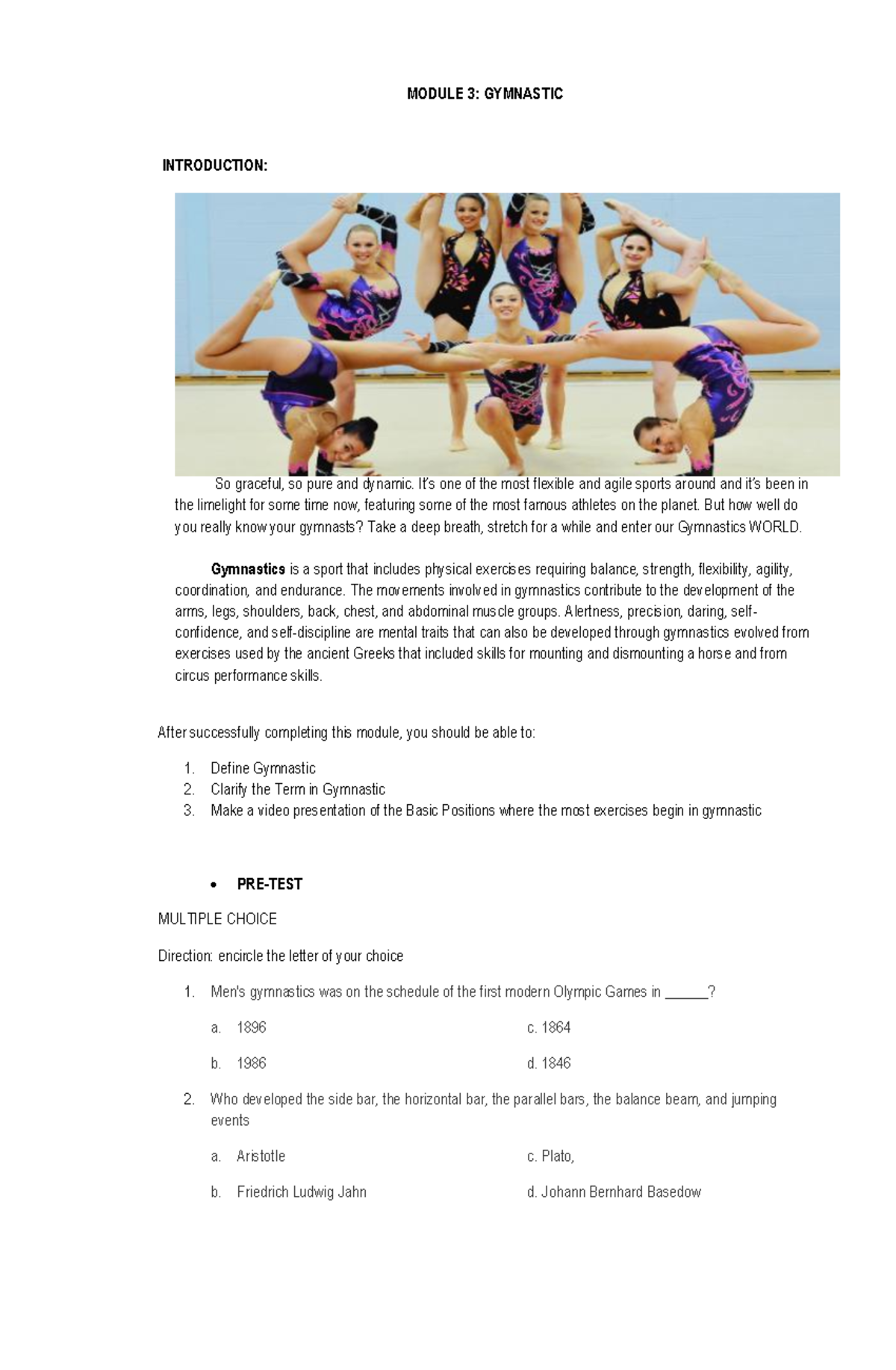 Module-3-PDF - Module 3 - MODULE 3: GYMNASTIC INTRODUCTION: So graceful ...