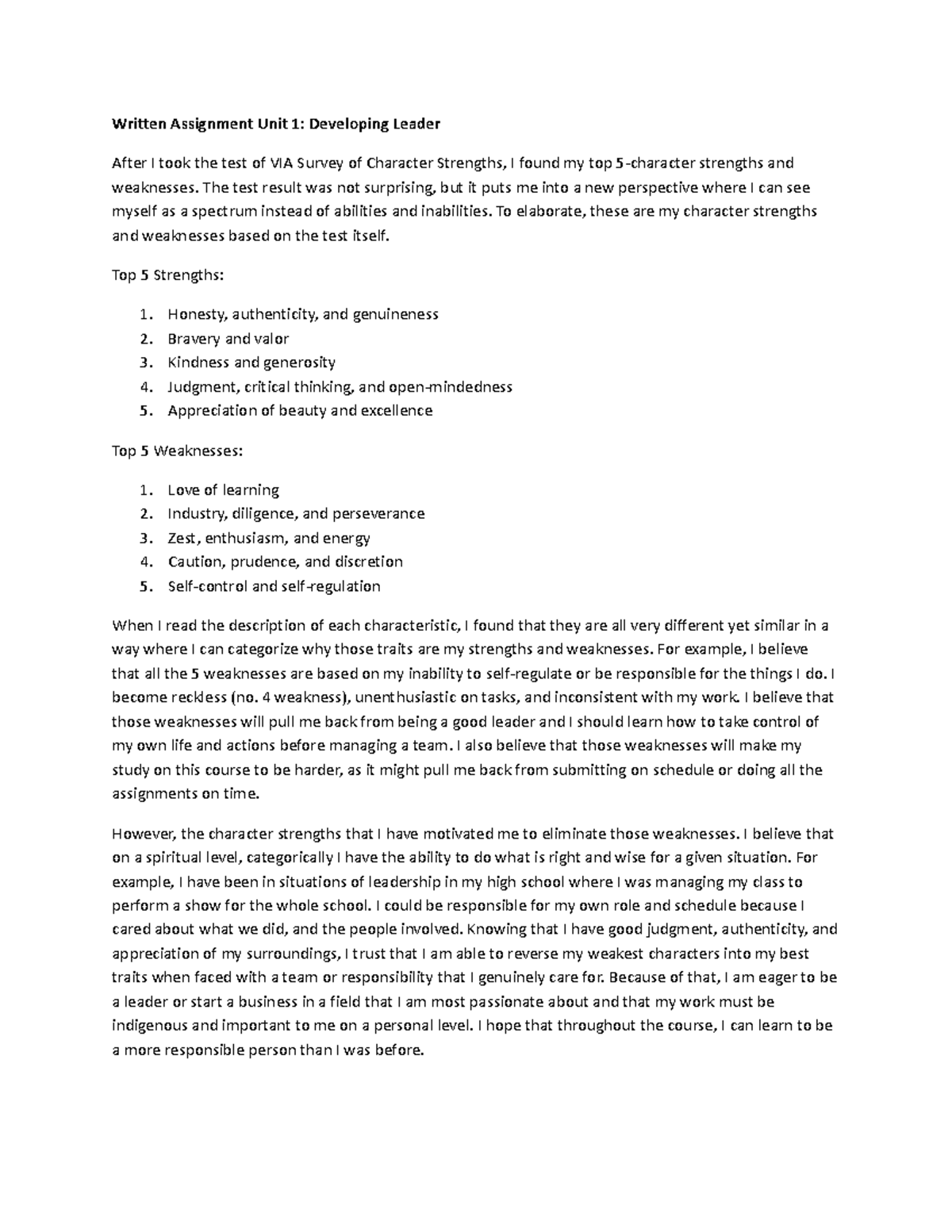 Written Assignment Unit 1-2 - The test result was not surprising, but ...