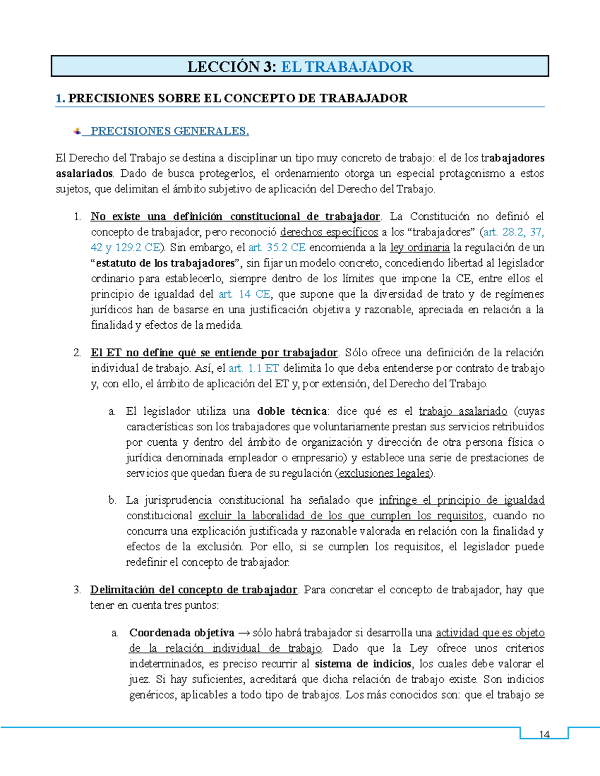 TEMA 3 - Laboral - Apuntes tema 3 - LECCIÓN 3: EL TRABAJADOR 1 ...